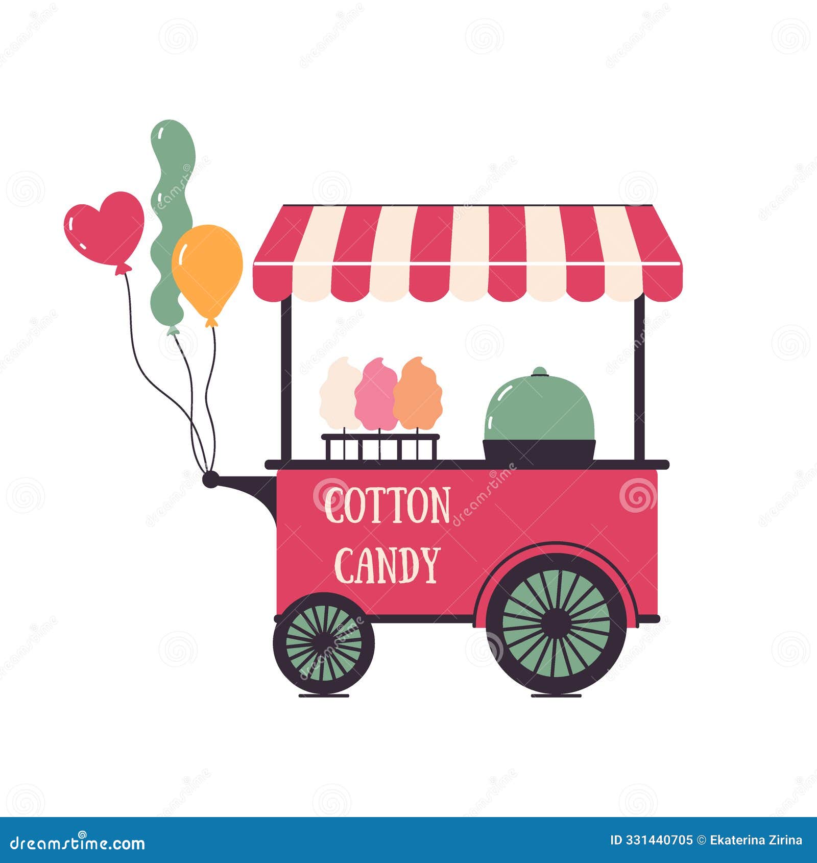 Cart with Cotton Candy and Balls Isolate on White Background. Vector ...