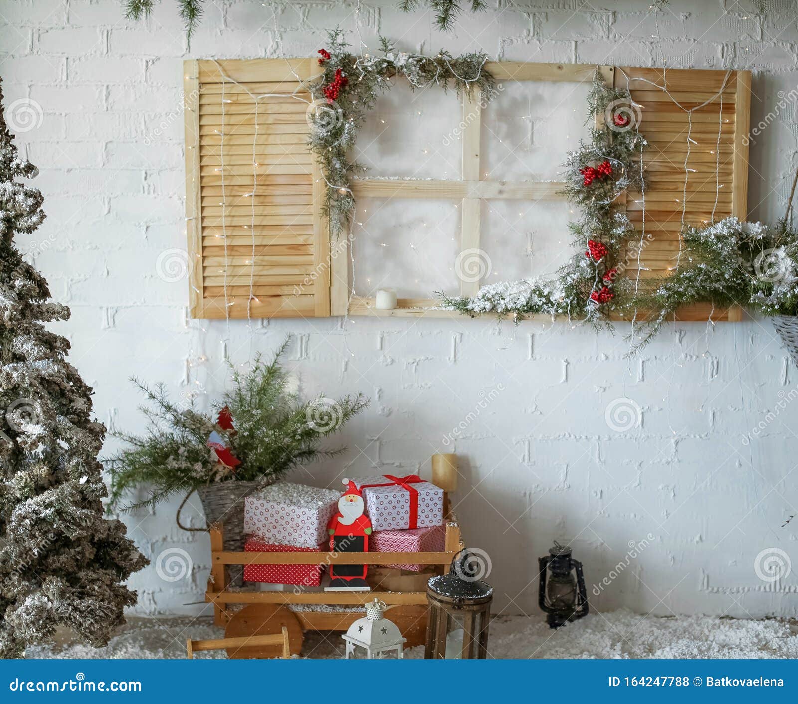 Cart with Gift Boxes and Wooden Shutters Stock Photo - Image of ...