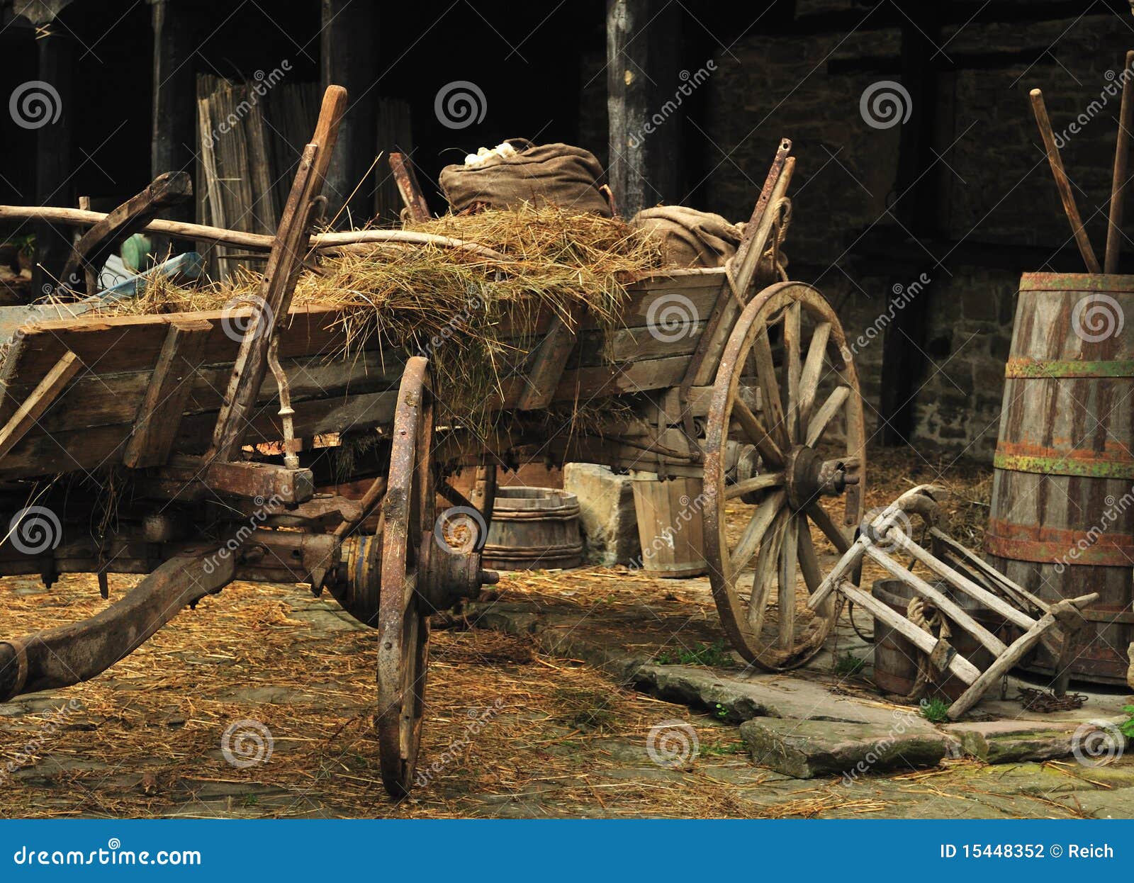 Cart with hay stock photo. Image of agricultural, building - 15448352