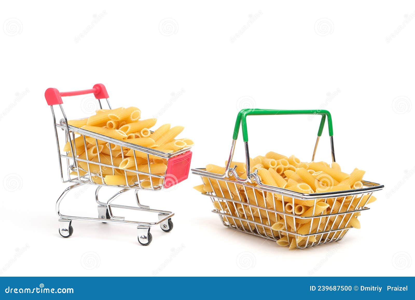 Cart and Shopping Basket with Pasta on a White Background Stock Photo ...