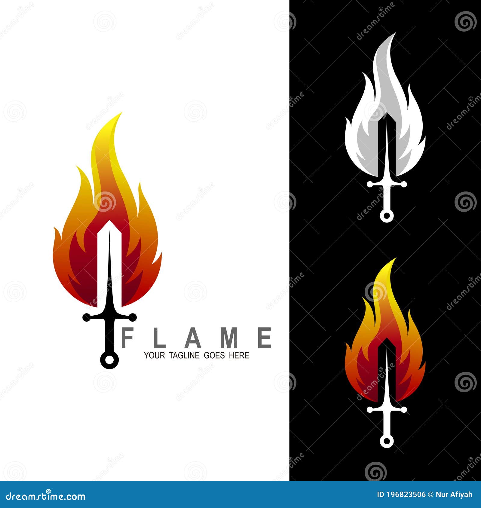 Flaming Sword with a Red Flame Stock Vector - Illustration of emblem ...
