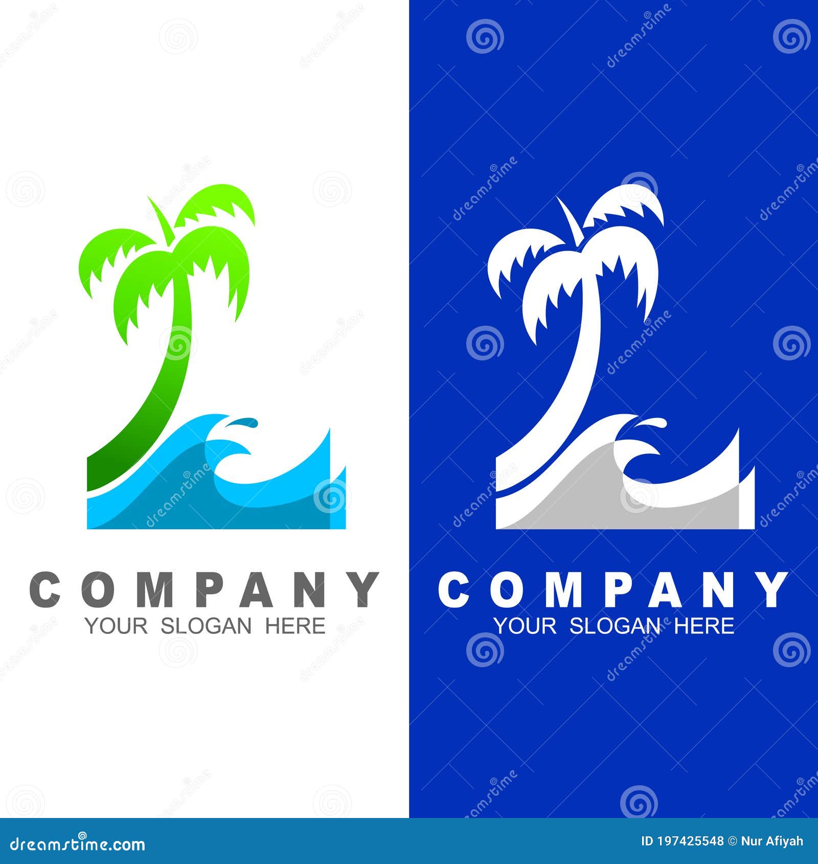 Wave and Palm Tree Logo Design Template Abstract Stock Vector ...