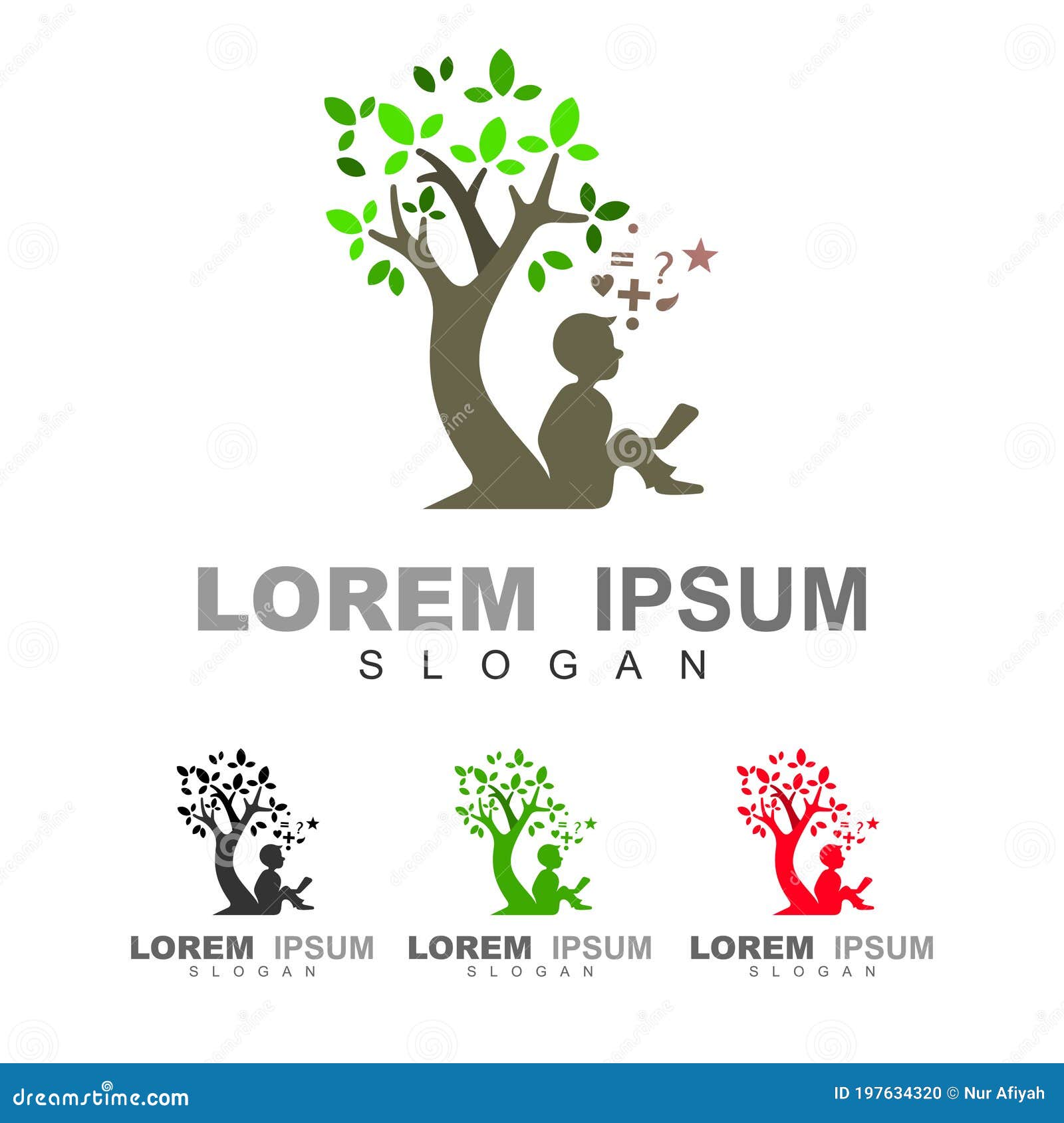 Tree and Kids Logo, the Child Logo is Reading Under the Tree Stock ...