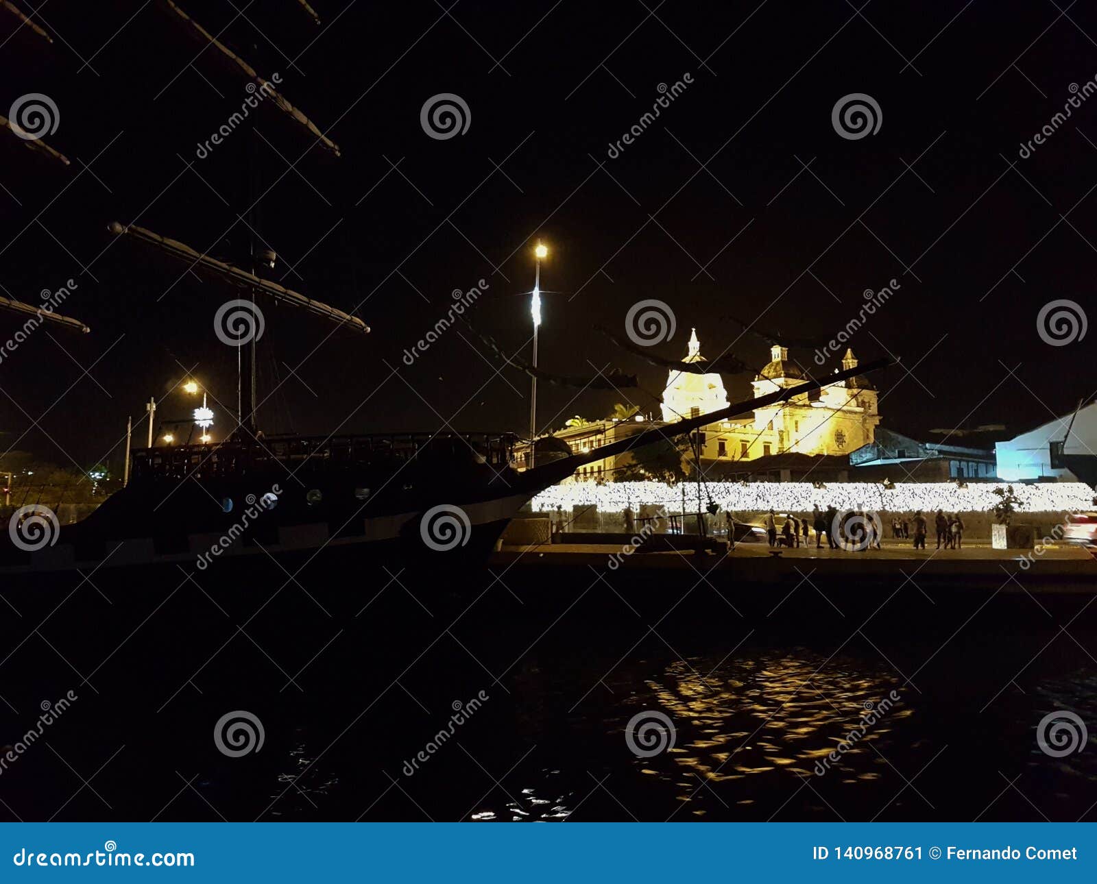 Cartagena by night stock image. Image of cartagena, historical - 140968761