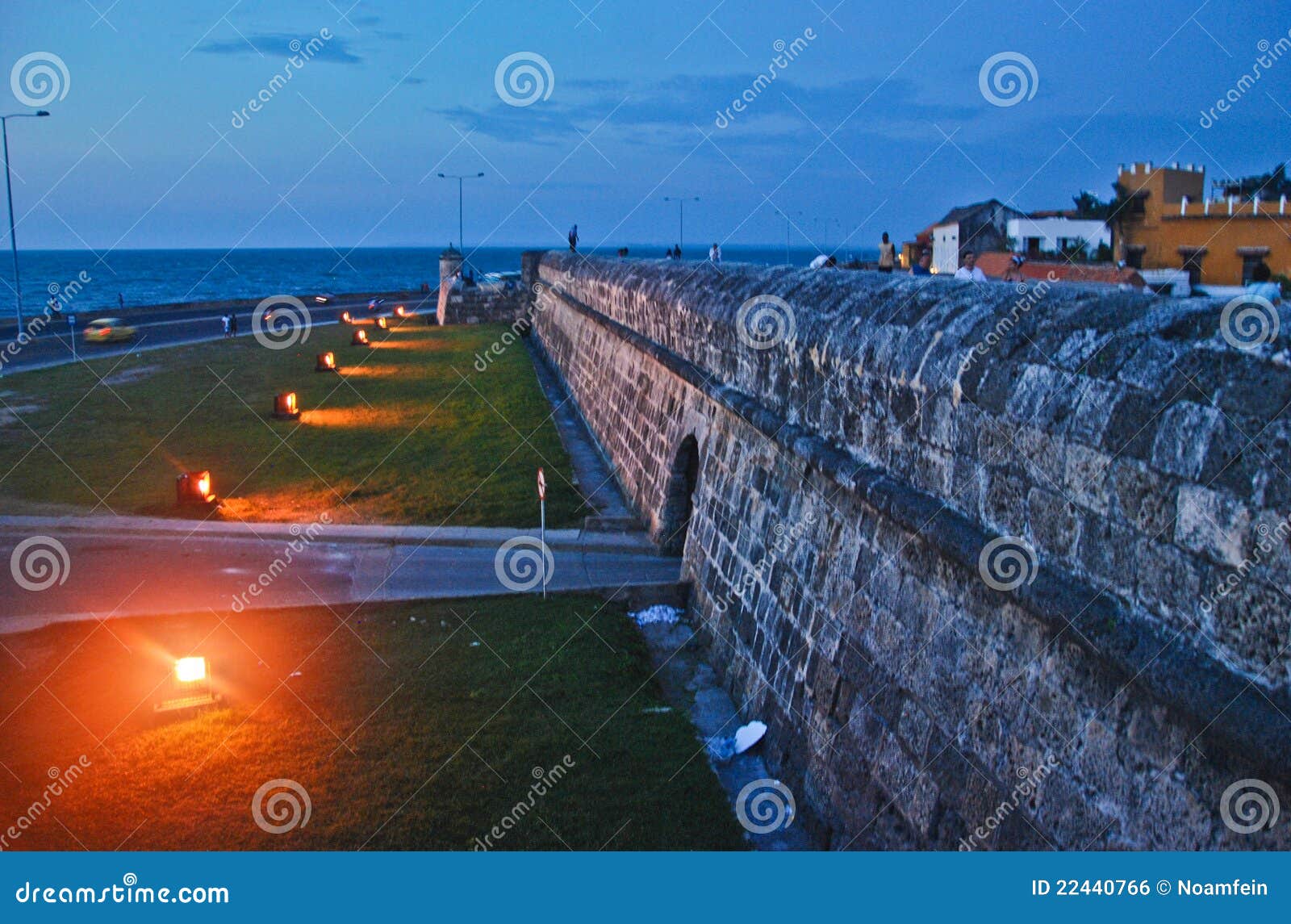 Cartagena walls by night editorial photo. Image of night - 22440766