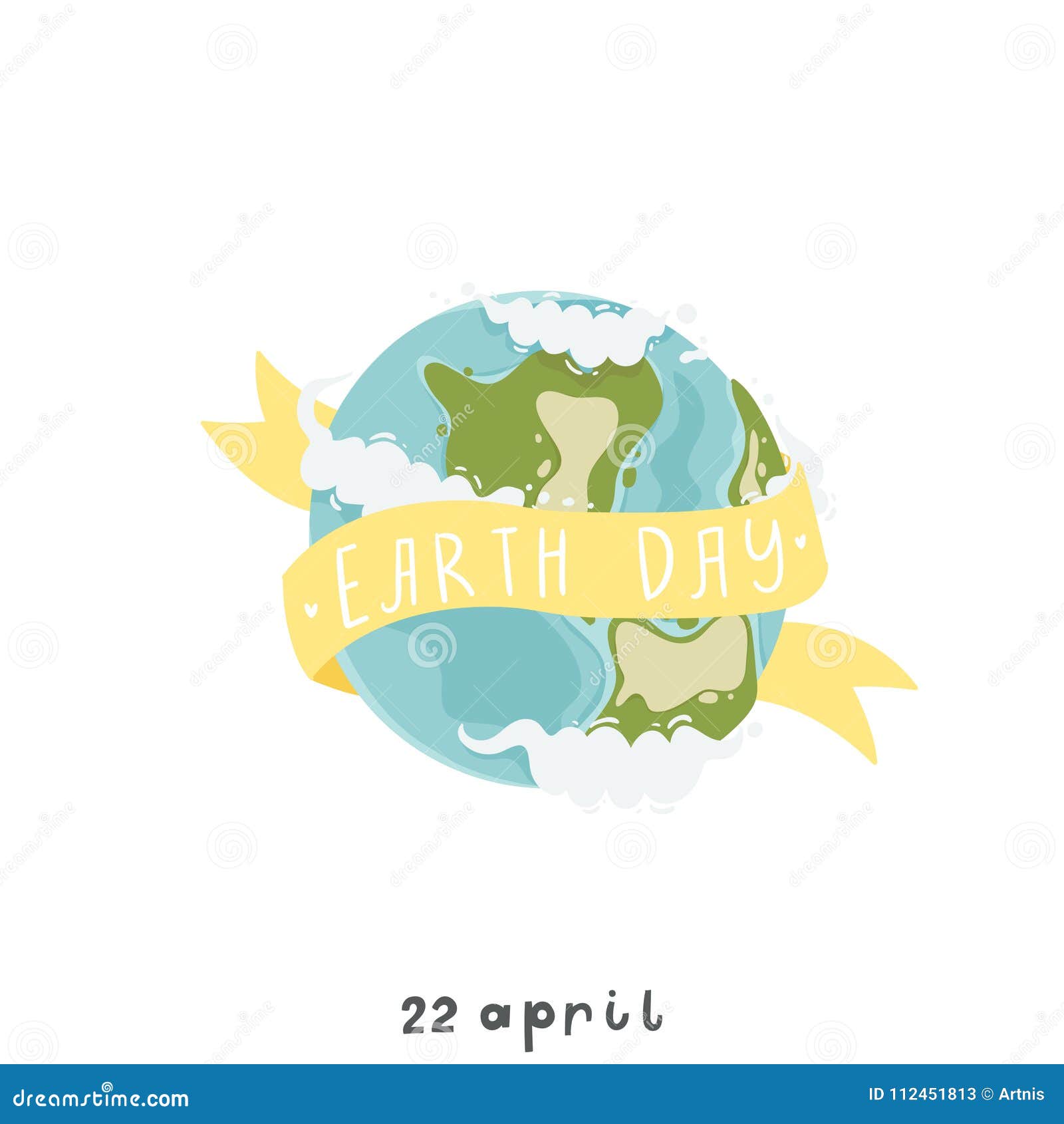 Cartaz Feliz Com A Terra Nuvens Do Dia Da Terra Rotulando Ilustração