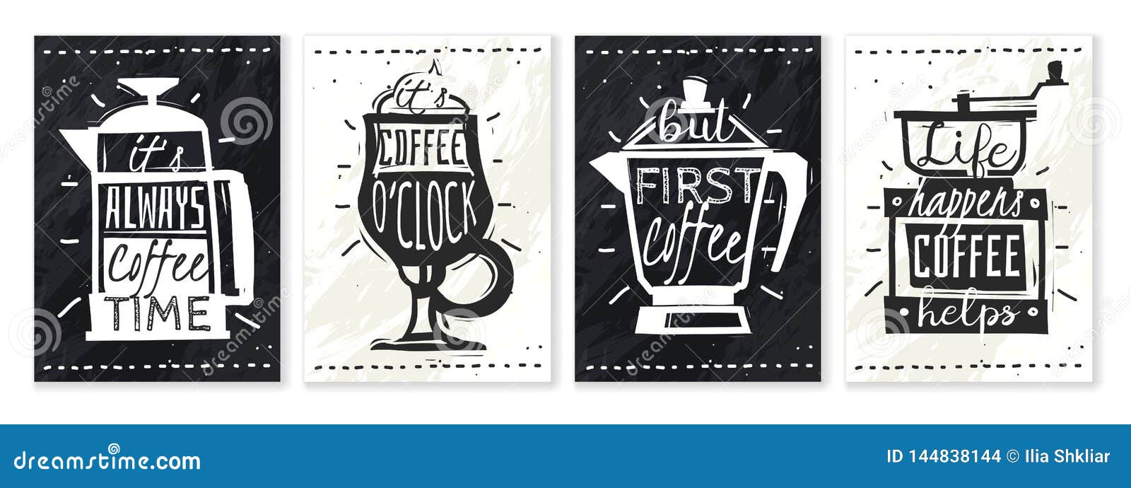Cartazes do caf? ajustados ilustração do vetor. Ilustração de frase ...