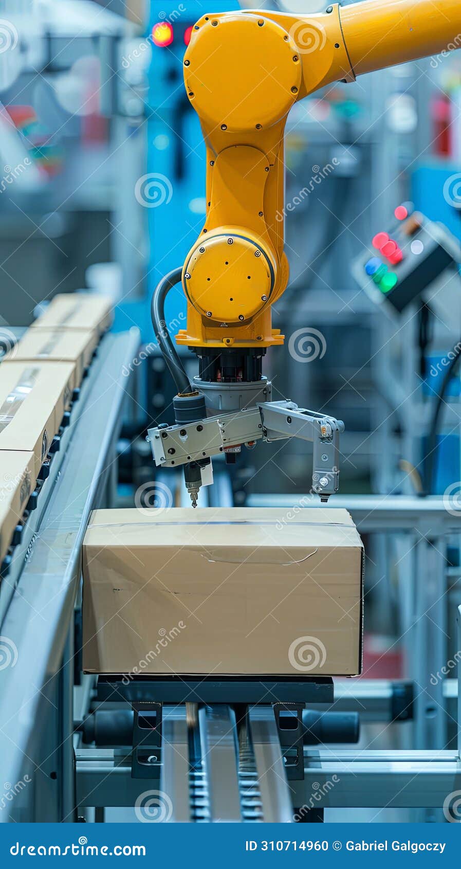Cartboard Boxes Parcels On Conveyor Belt In Warehouse Handled By ...