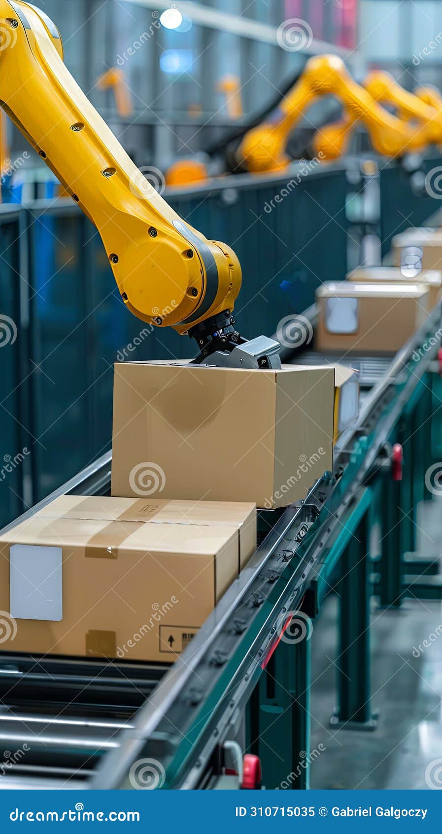 Cartboard Boxes Parcels On Conveyor Belt In Warehouse Handled By ...