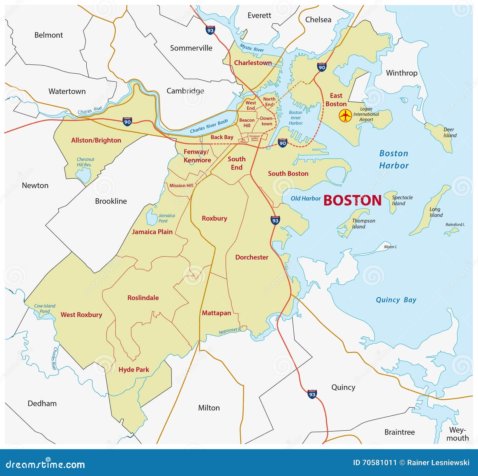 Carte Administrative De Boston Illustration Stock - Illustration du ...