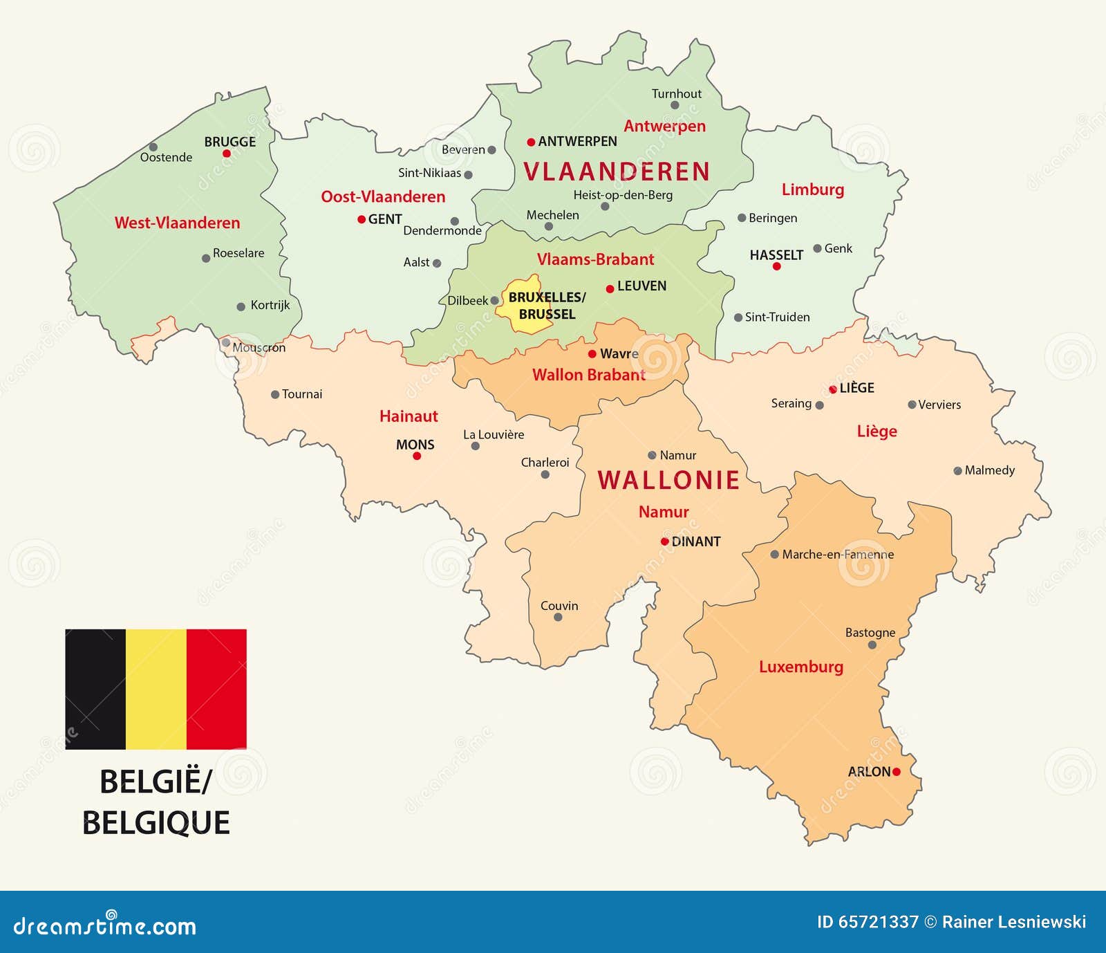 Carte Administrative De La Belgique Avec Le Drapeau Illustration de ...