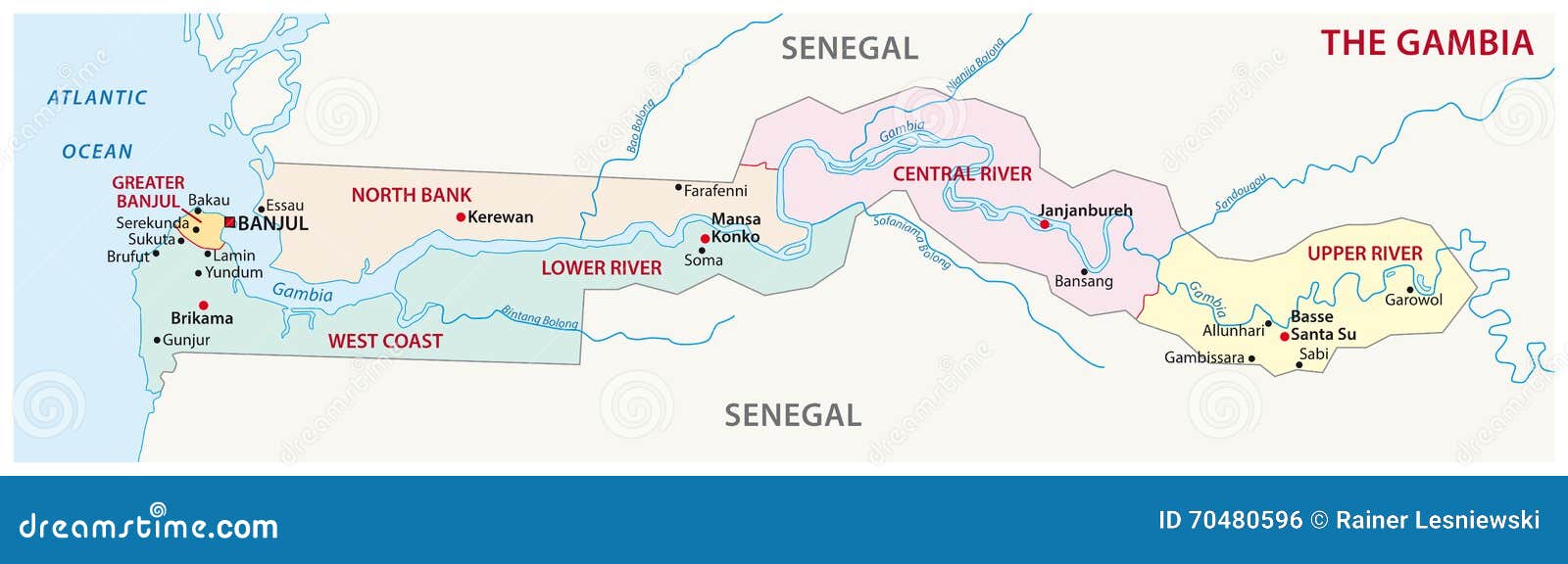 Carte Administrative De La Gambie Illustration Stock - Illustration of ...