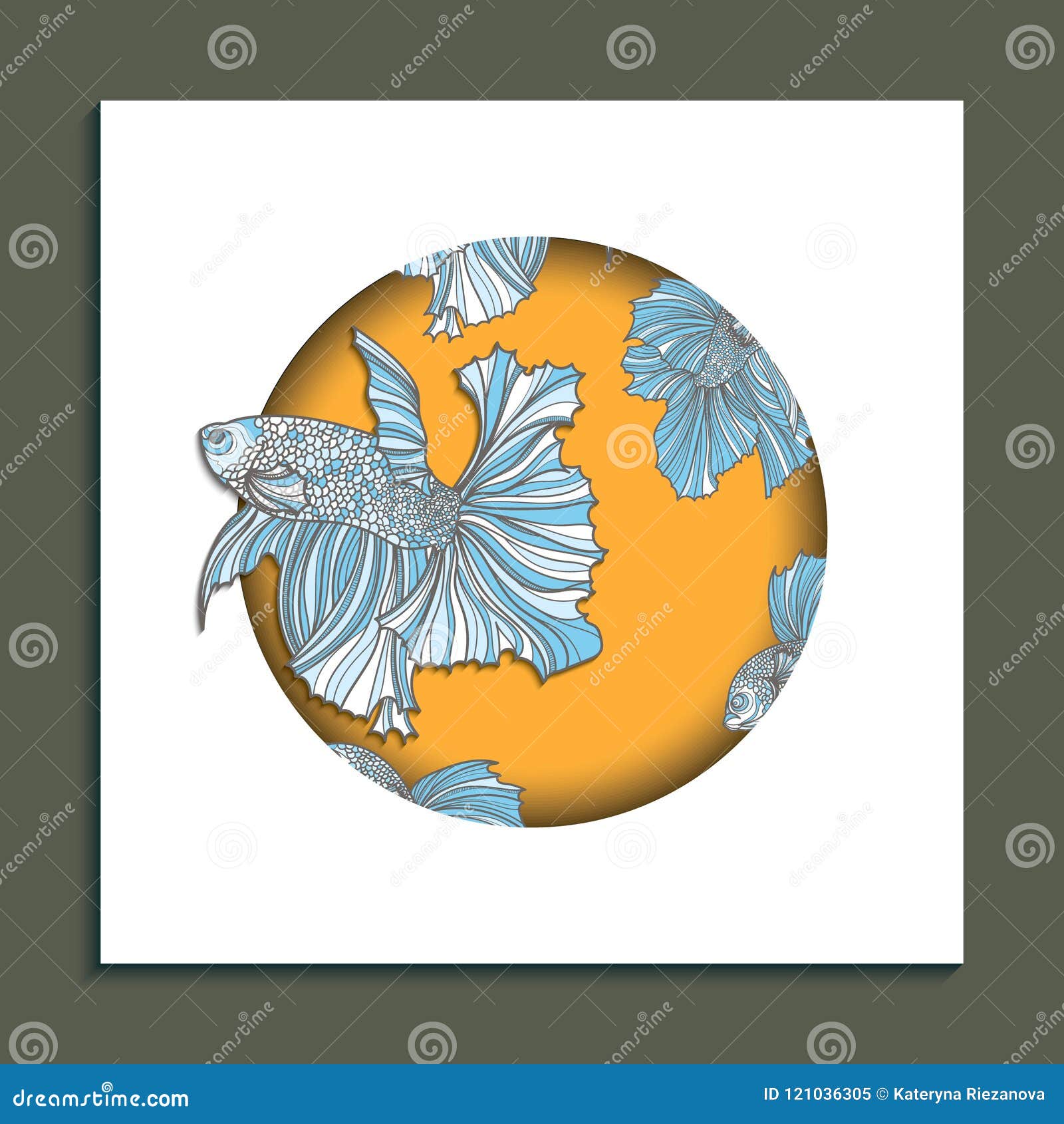 Carte Avec Des Poissons Avec La Grande Queue Illustration de Vecteur ...