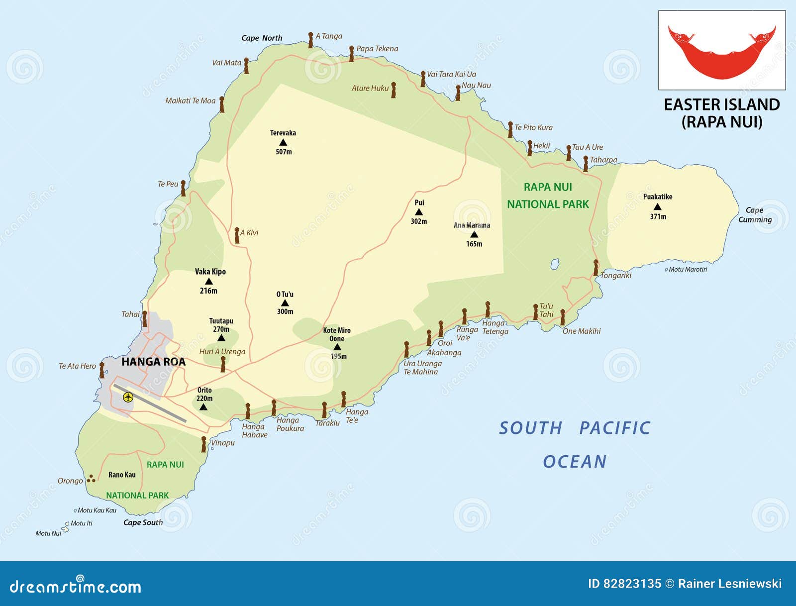 Carte D'île De Pâques Avec Le Drapeau Illustration de Vecteur ...