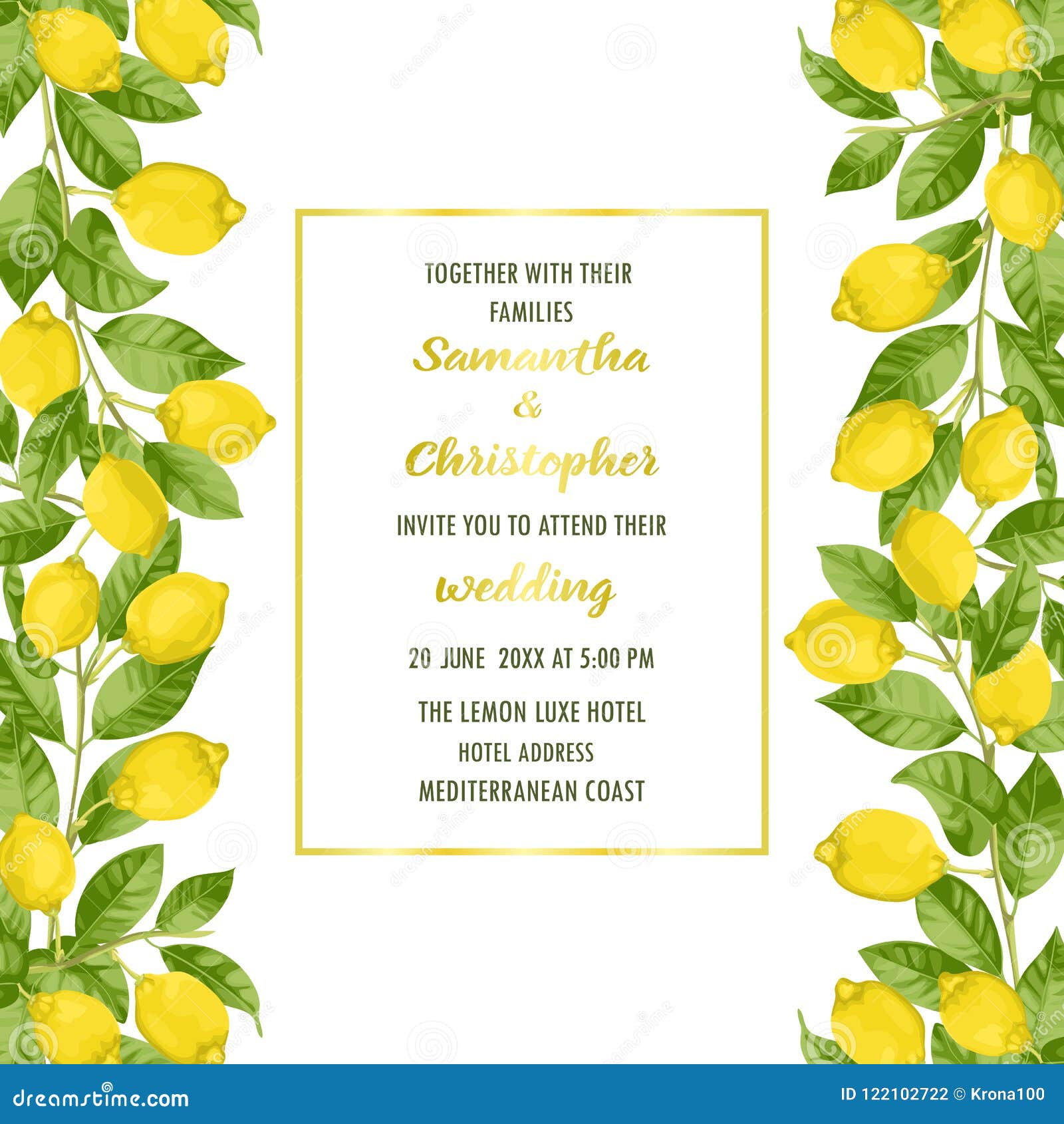 Carte D'invitation De Mariage Avec Des Brunchs De Citron Illustration ...