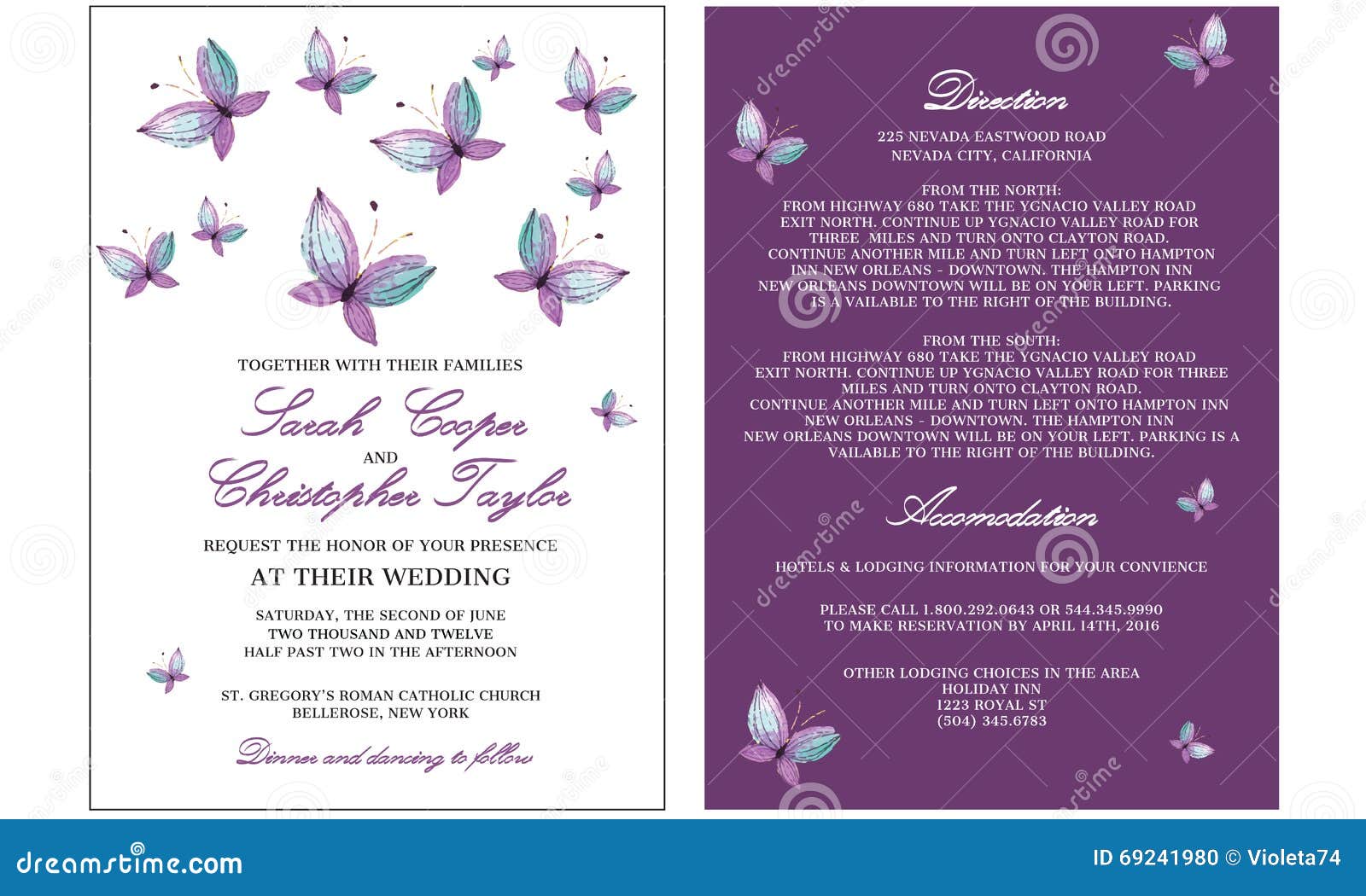 Carte D'invitation De Mariage Avec Le Papillon Illustration de Vecteur ...