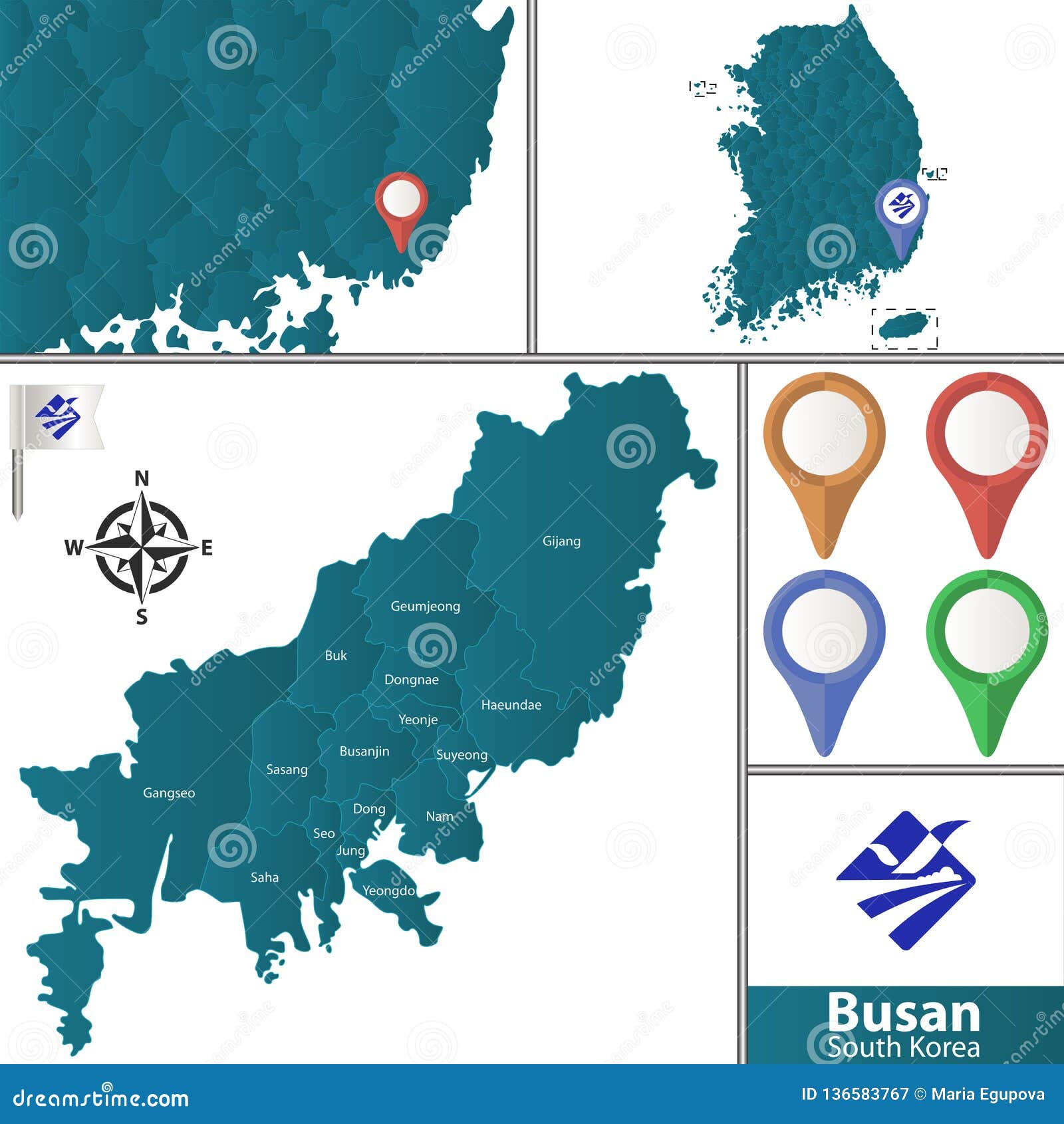 Carte De Busan Avec Des Secteurs Illustration de Vecteur - Illustration ...