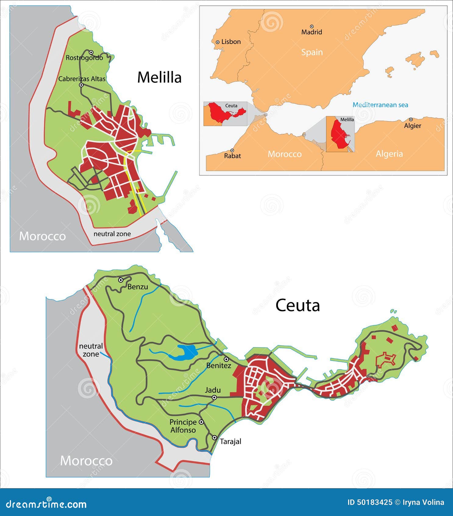 Carte De Ceuta Et De Melilla Illustration de Vecteur - Illustration du ...