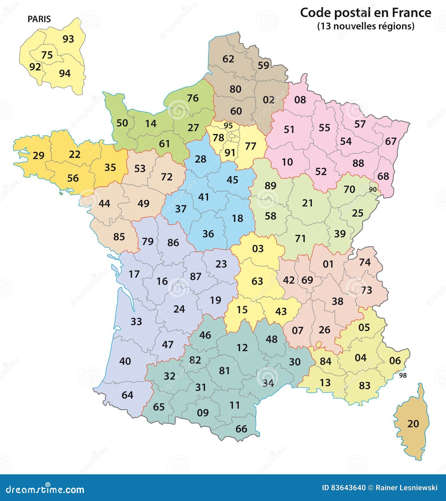 Carte 2017 De Codes Postaux De Chiffre Des Frances 2 Illustration de ...