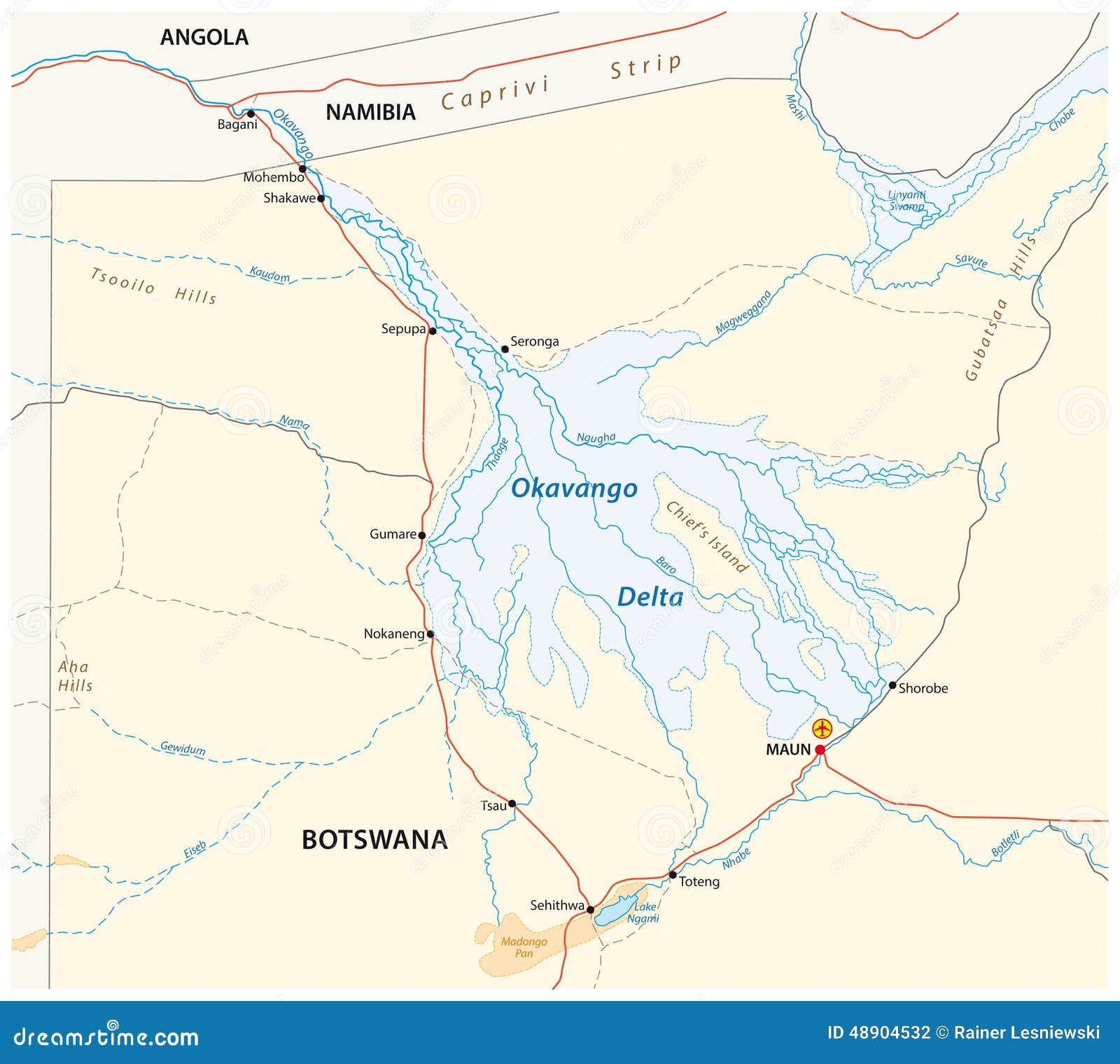 Carte de delta d'Okavango illustration de vecteur. Illustration du ...
