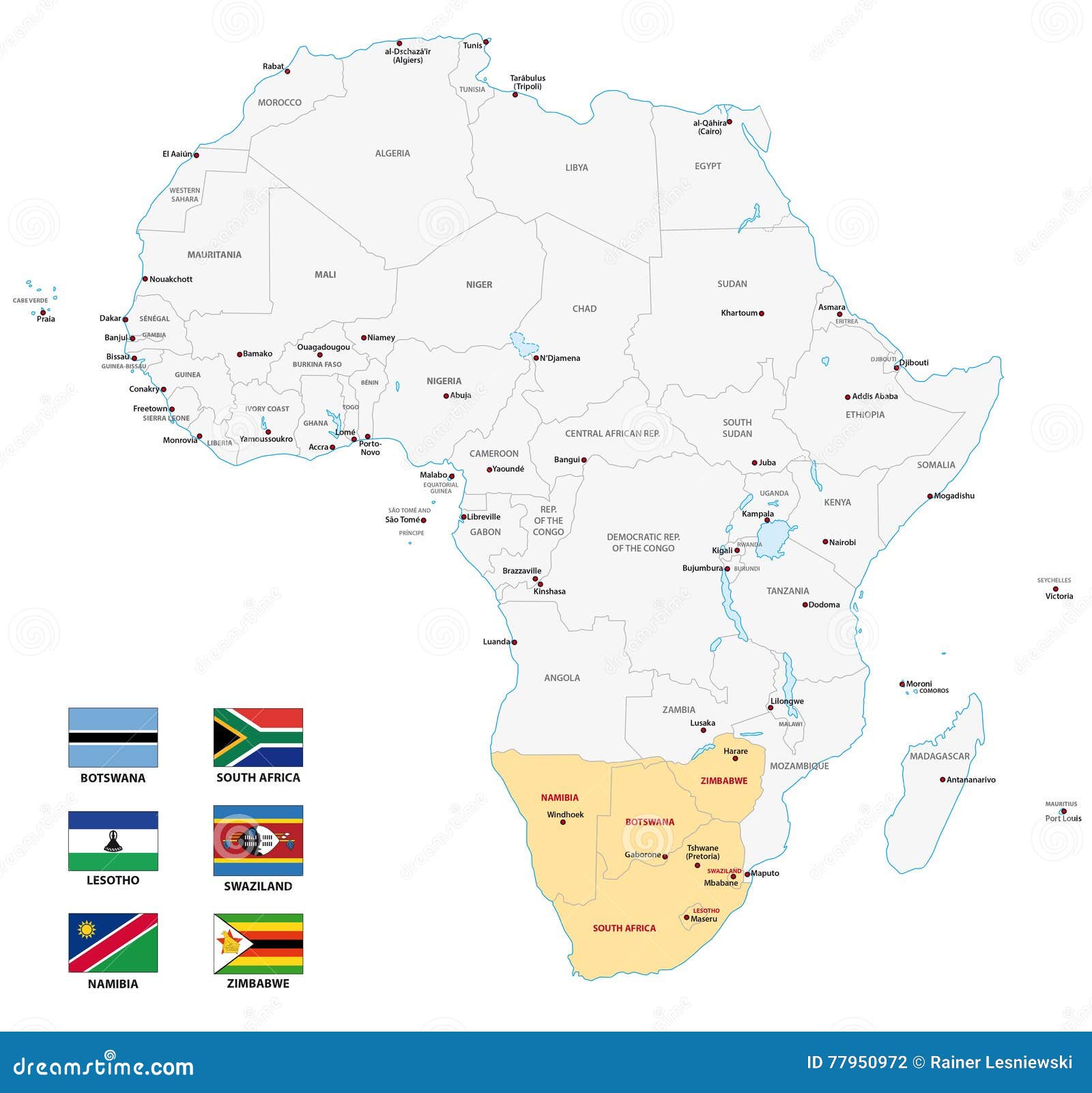 Carte De L'Afrique Australe Avec Des Drapeaux Illustration de Vecteur ...