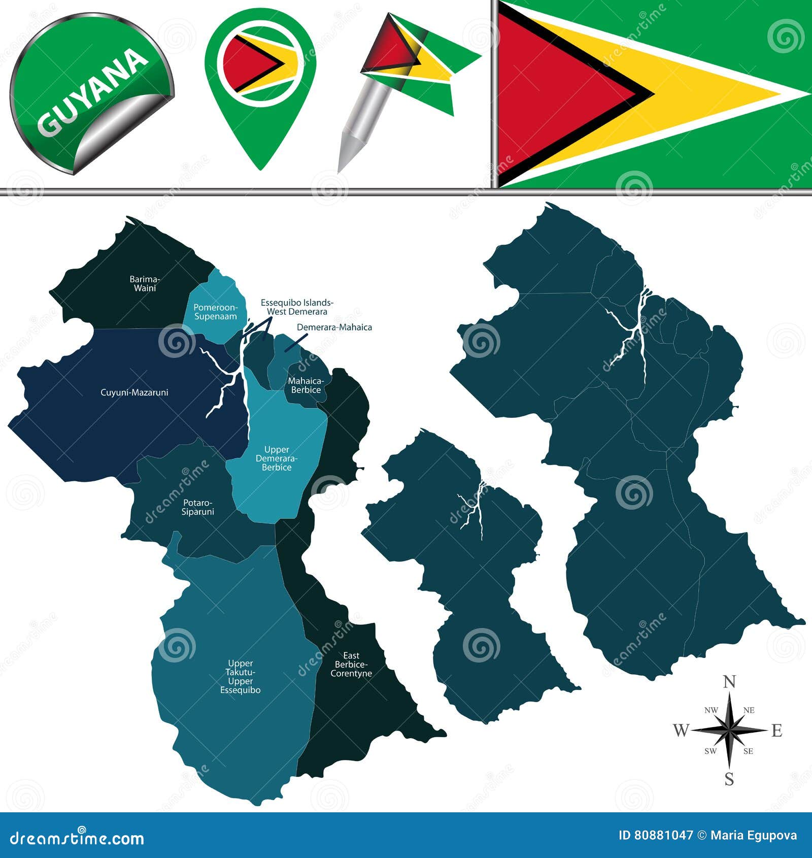 Carte De La Guyane Avec Regions Appelée Illustration de Vecteur ...