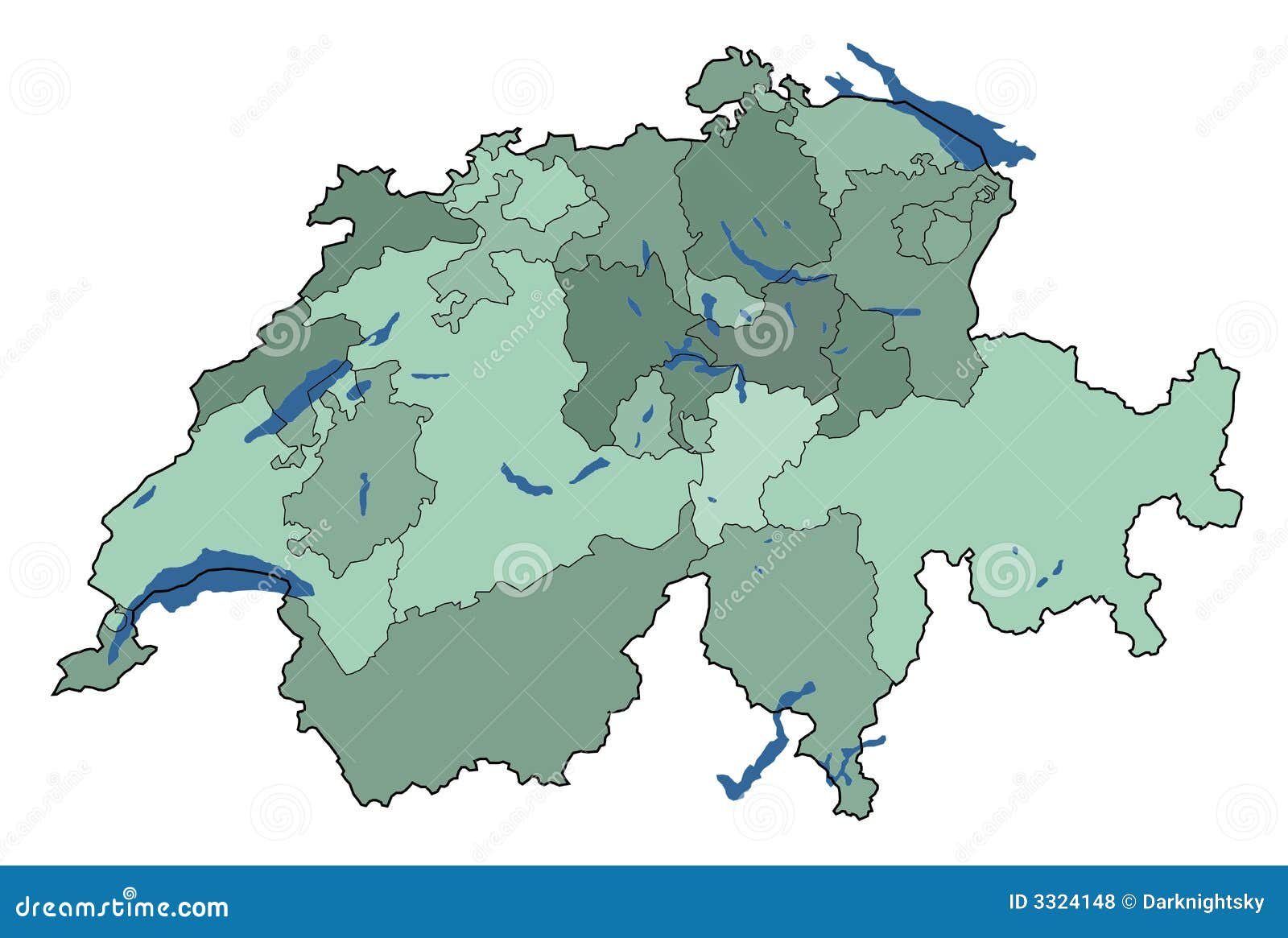 Carte De La Suisse Avec Des Lacs Illustration Stock - Illustration du ...