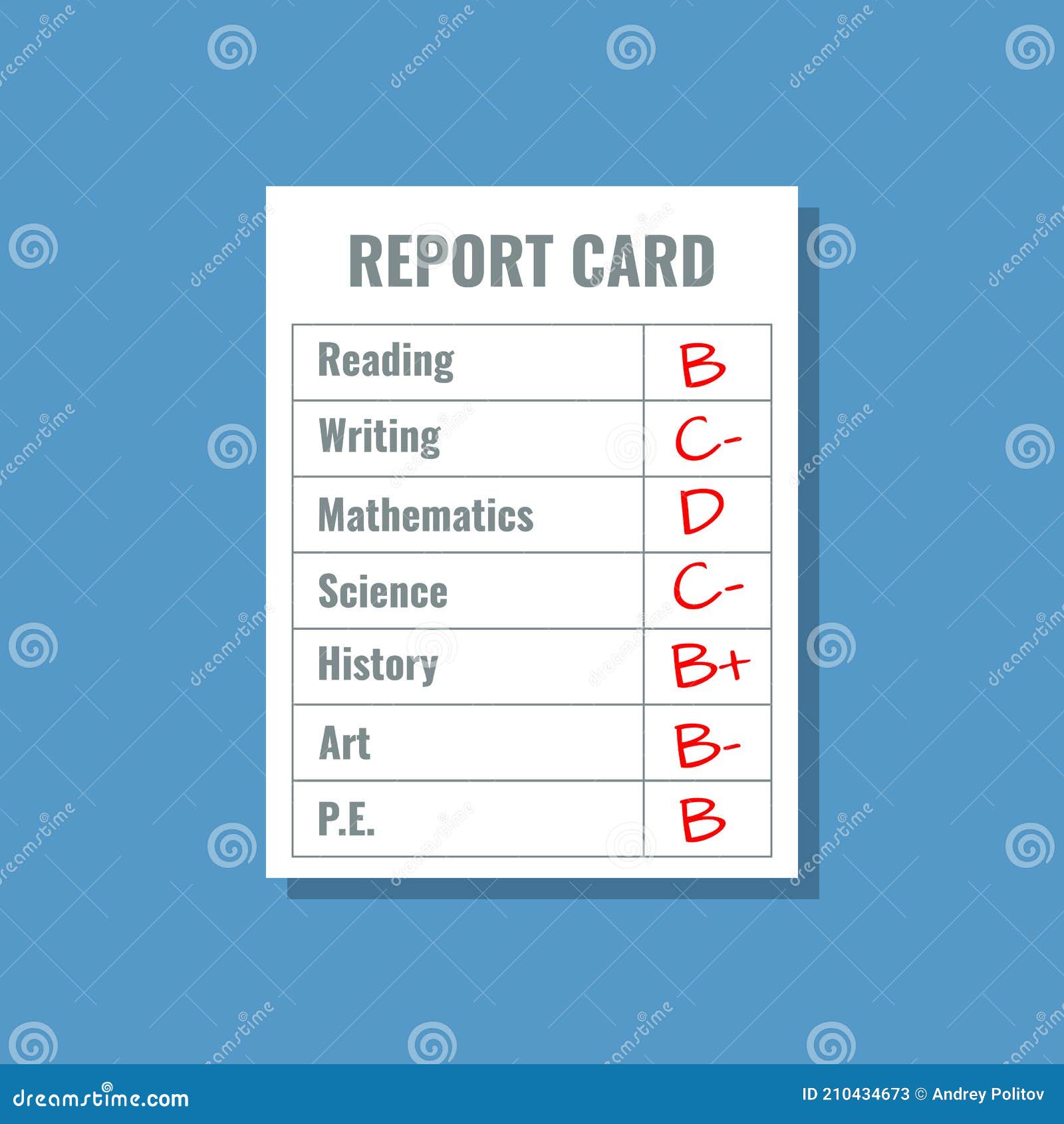 Carte De Rapport Scolaire Avec Illustration Vectorielle Plate De B C D ...