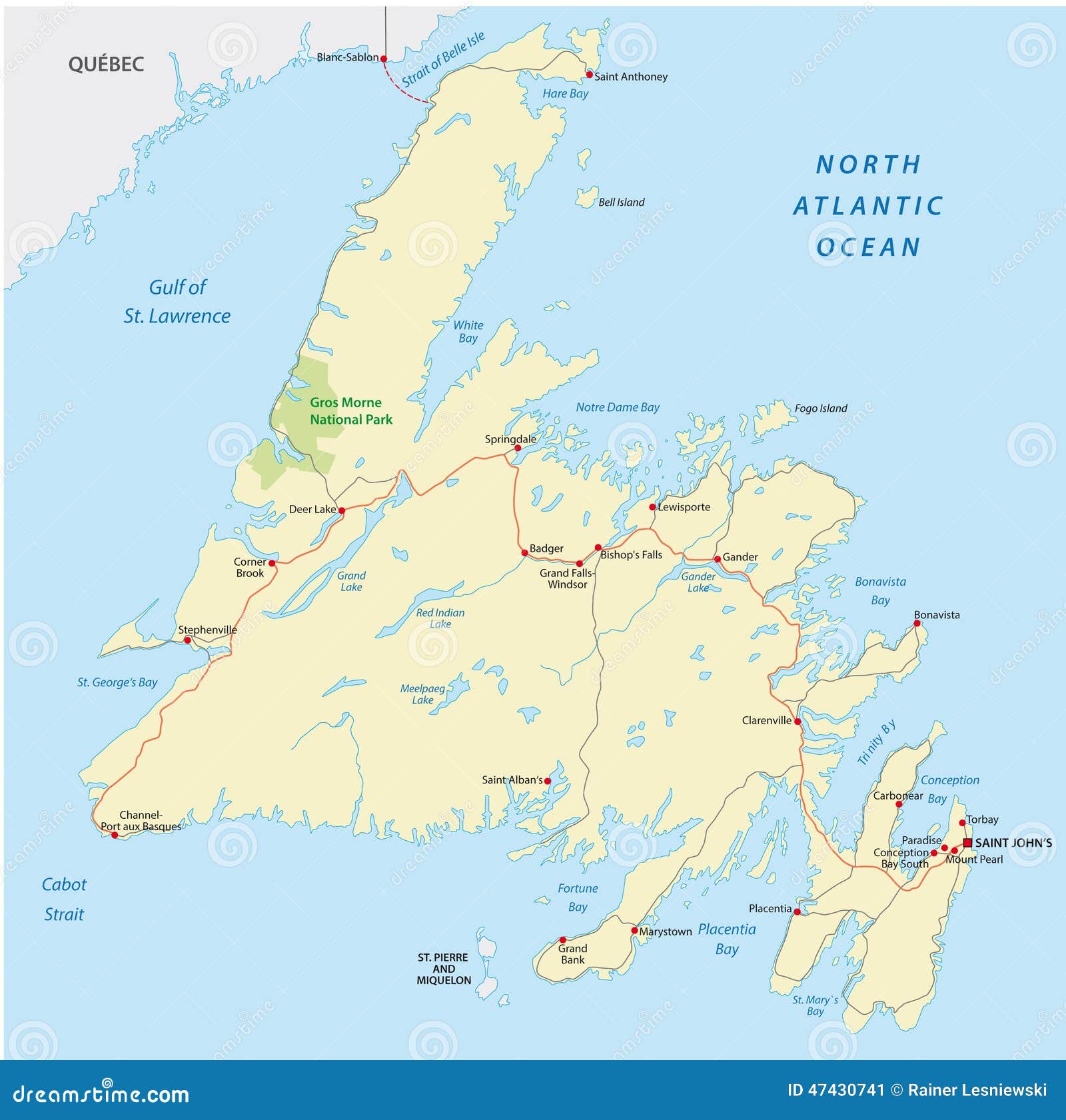 Carte De Route De Terre-Neuve Illustration Stock - Illustration du ...