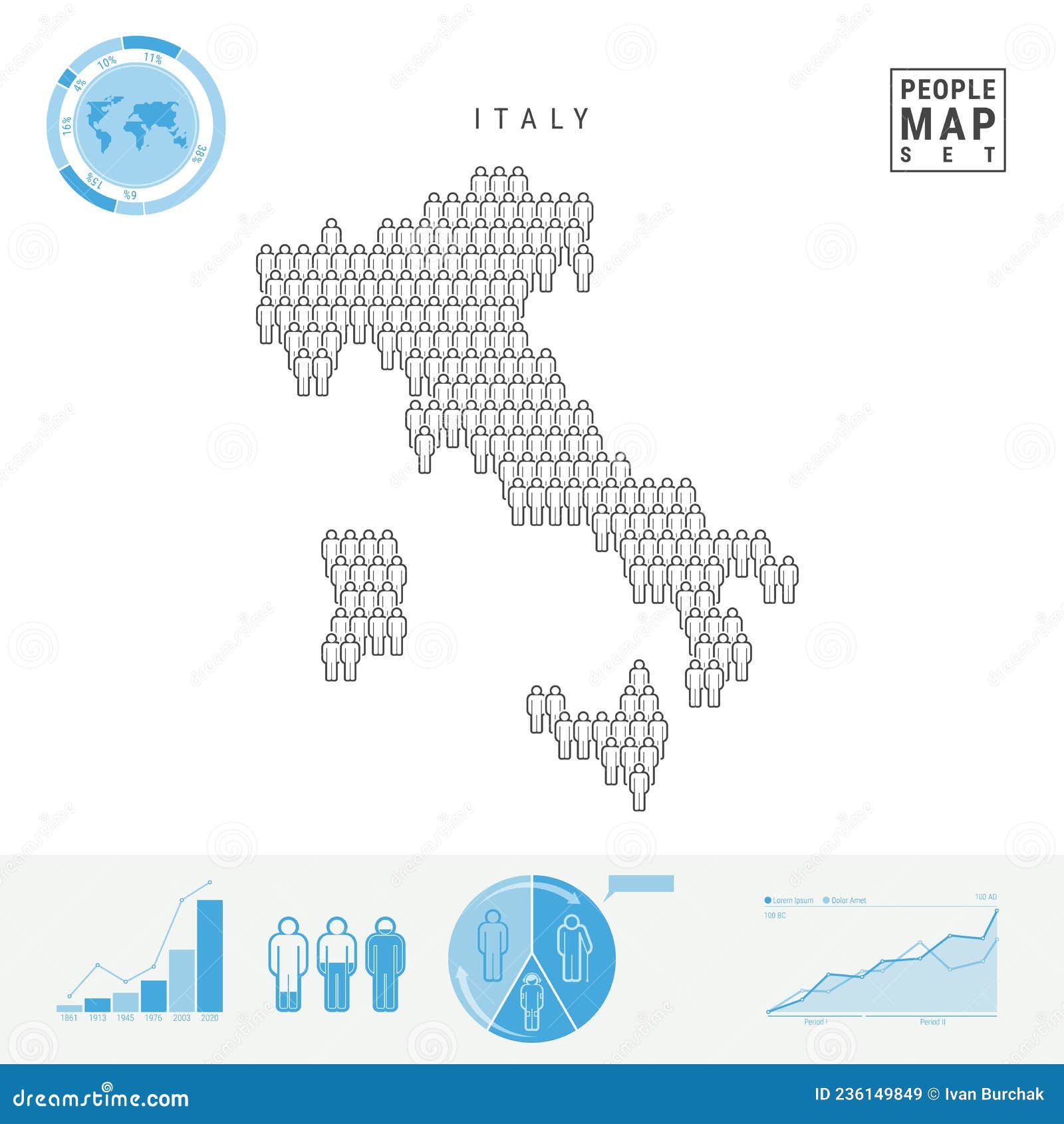 Carte Des Icônes Italie Silhouette Vectorielle Stylisée De Litalie