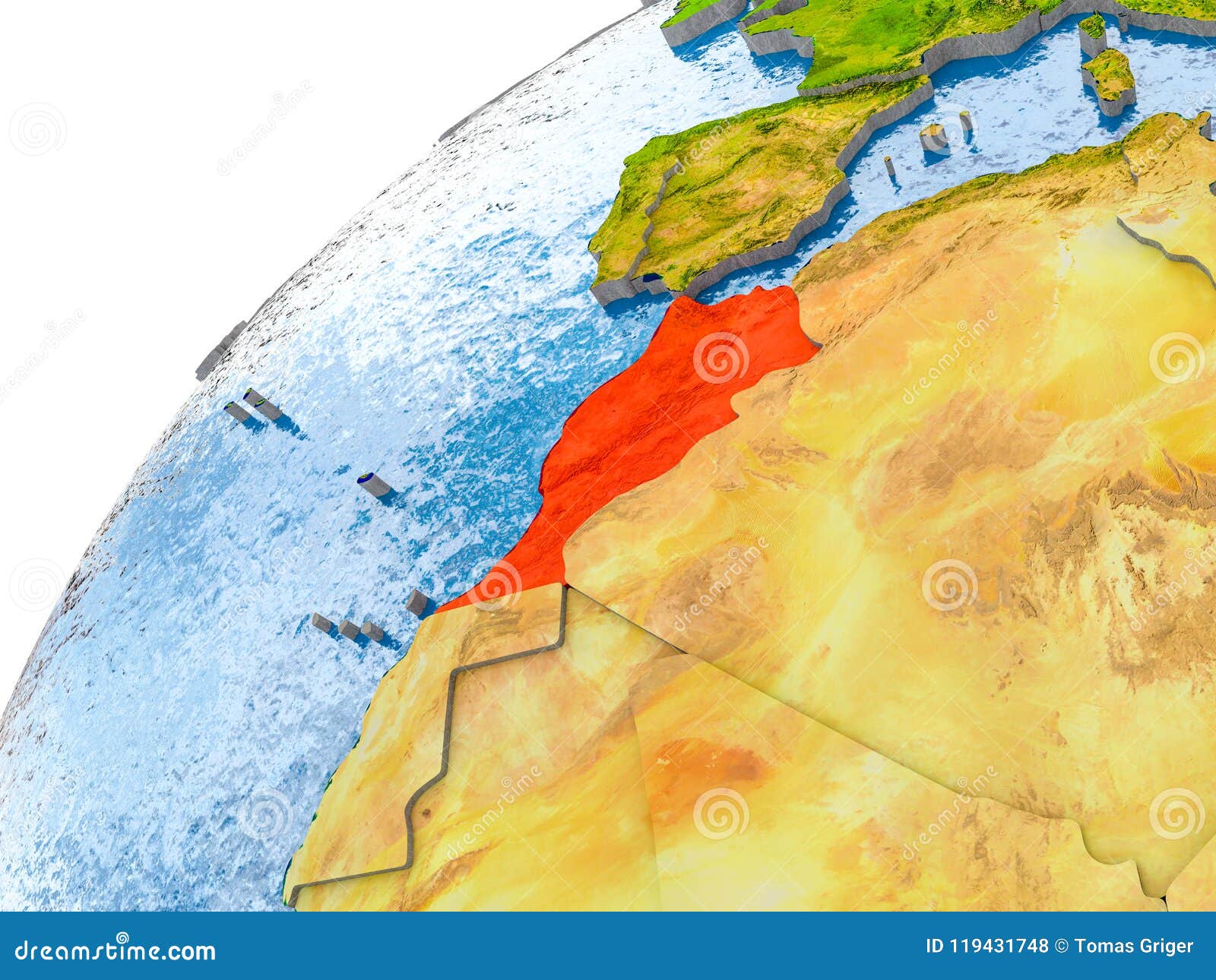 Carte Du Maroc En Rouge Sur Le Globe Illustration Stock - Illustration ...