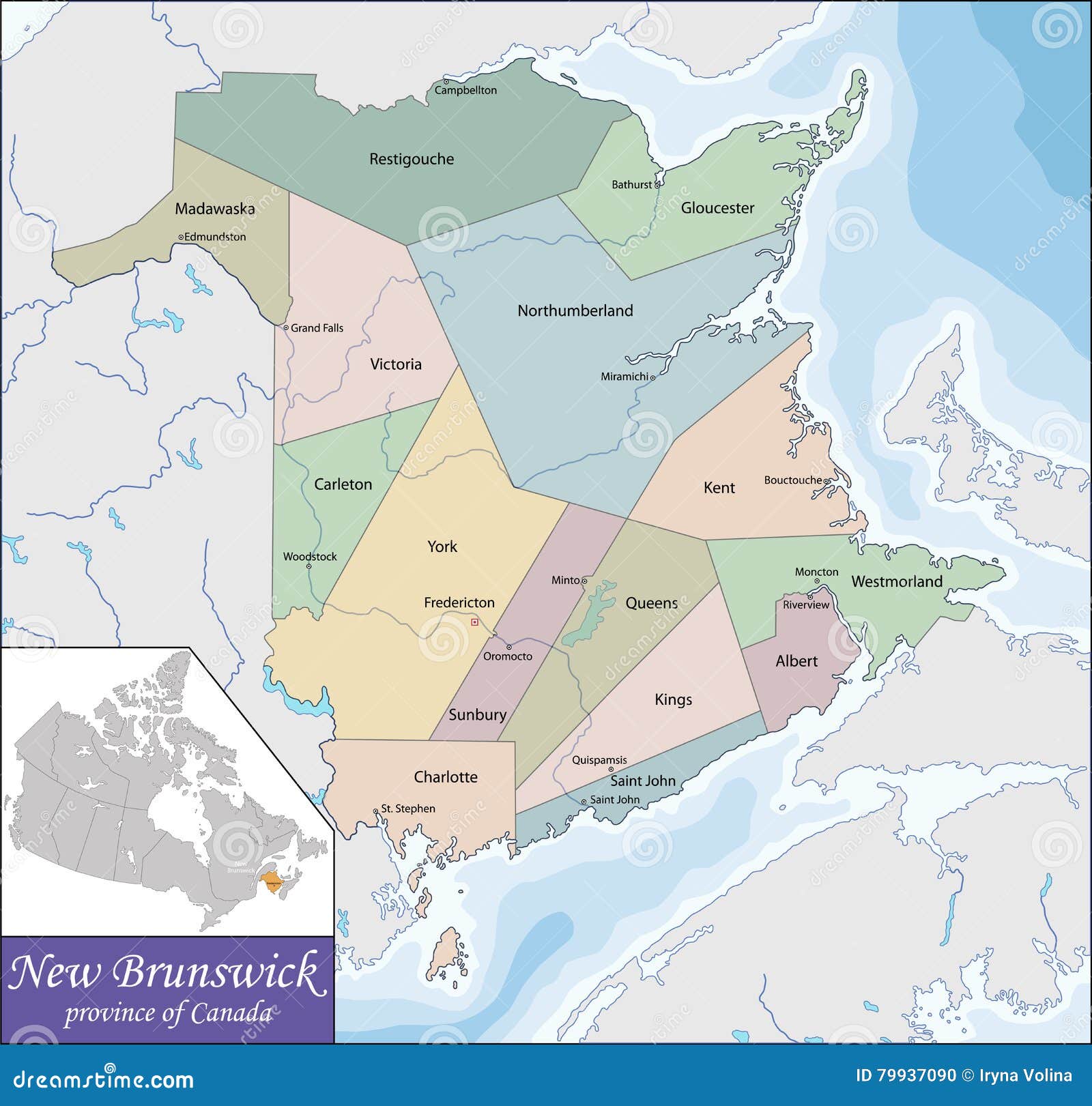 Carte du Nouveau Brunswick illustration de vecteur. Illustration du ...