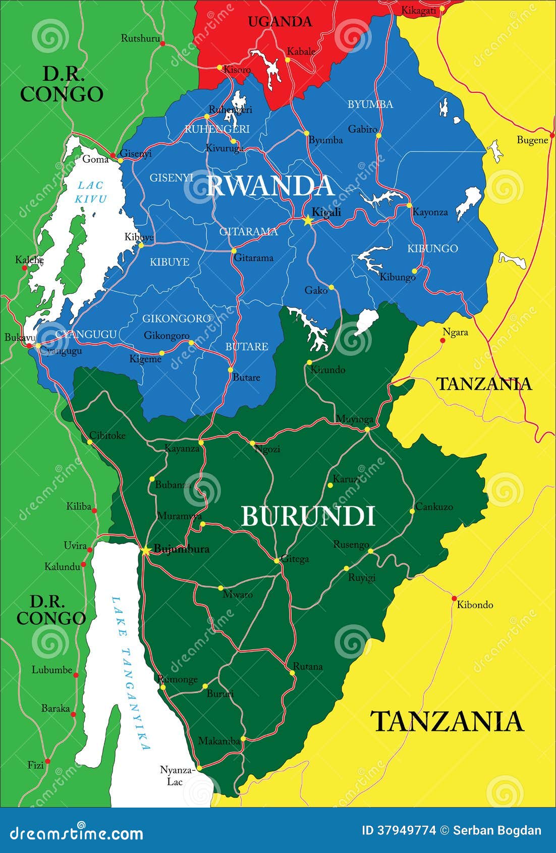 Carte du Rwanda illustration de vecteur. Illustration du bujumbura ...