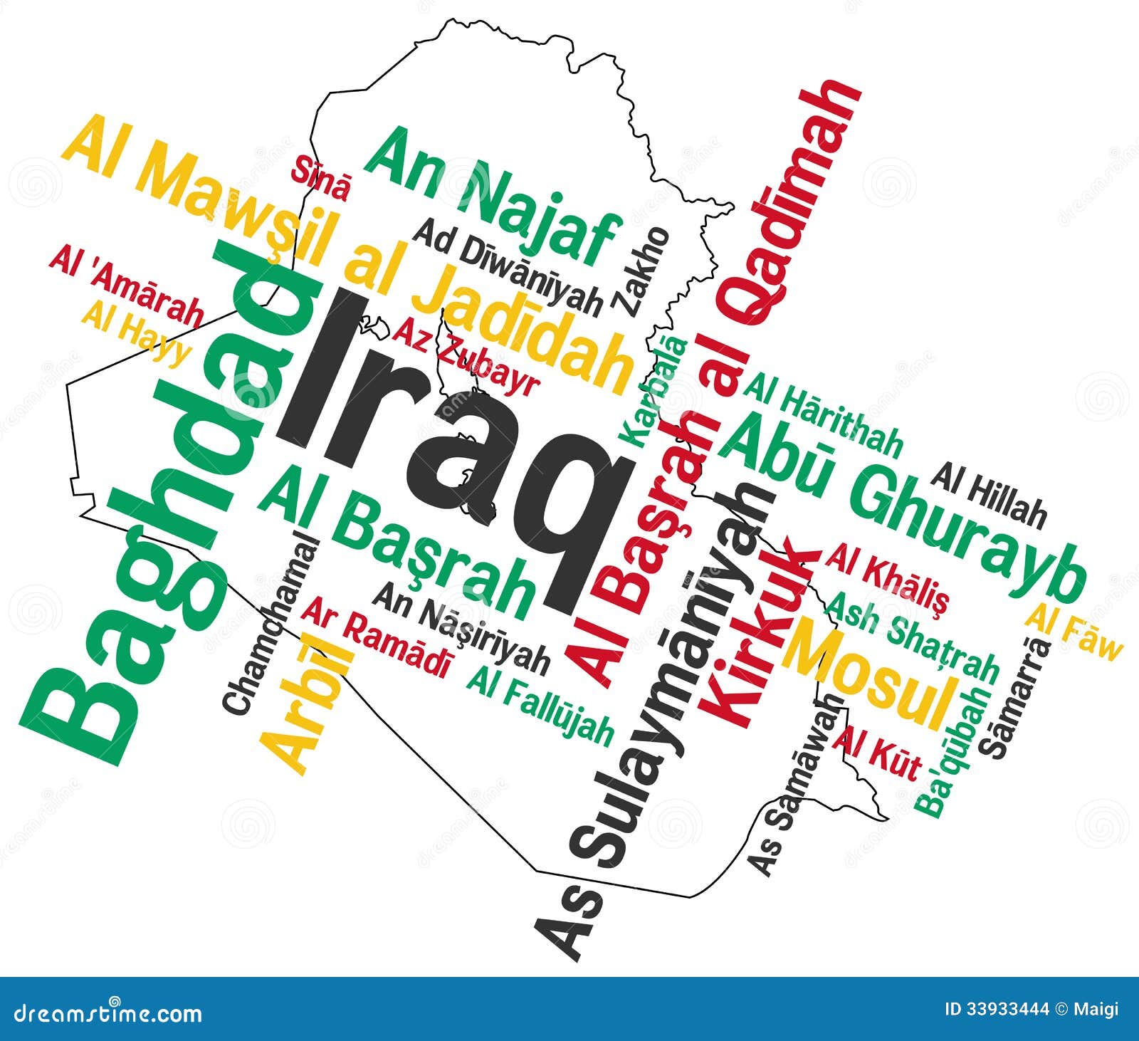 Carte et villes de l'Irak illustration de vecteur. Illustration du ...