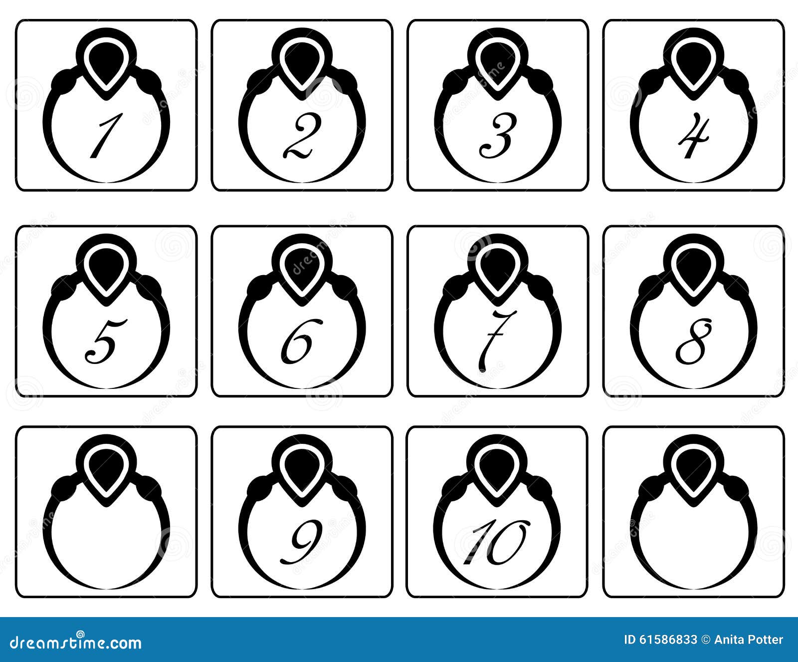 Carte Numerate Decorate Della Tabella Illustrazione Vettoriale ...