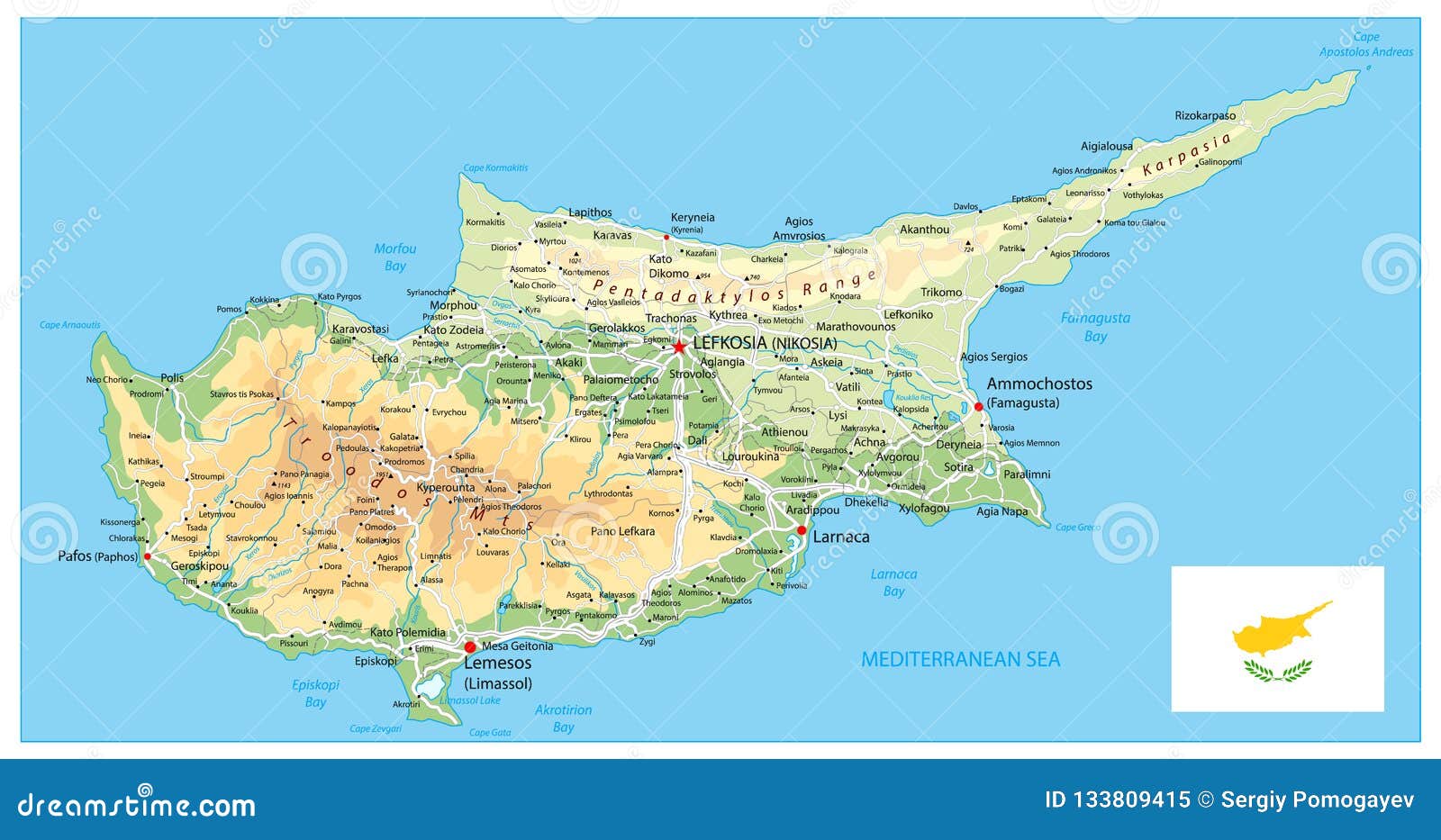 Road Map Mediterranean Island Cyprus Stock Illustrations, Vecteurs ...