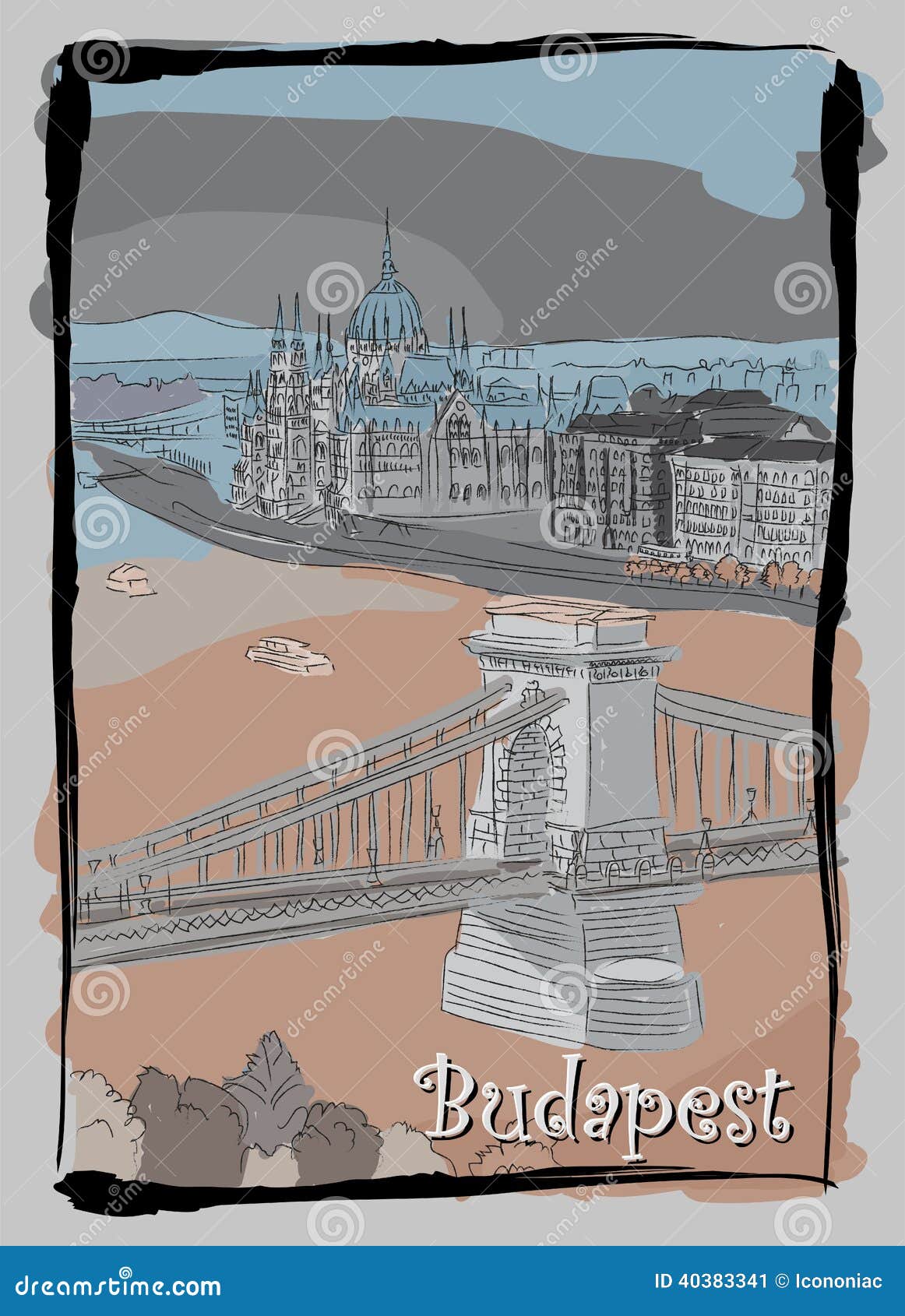 Carte Postale De Dessin De Main De Paysage Urbain De Budapest ...