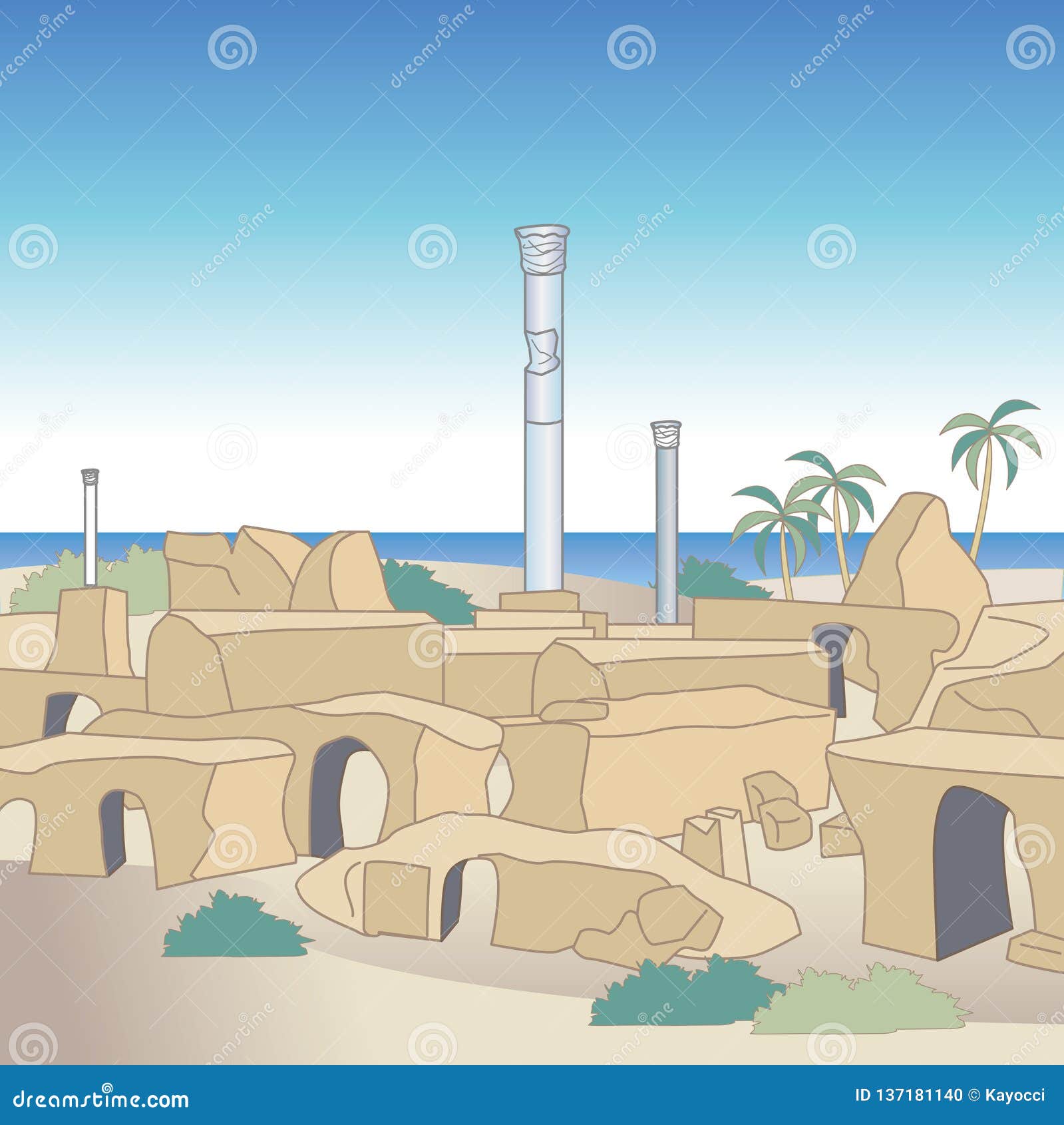 Carthage ruins in Tunisia stock vector. Illustration of civilization ...