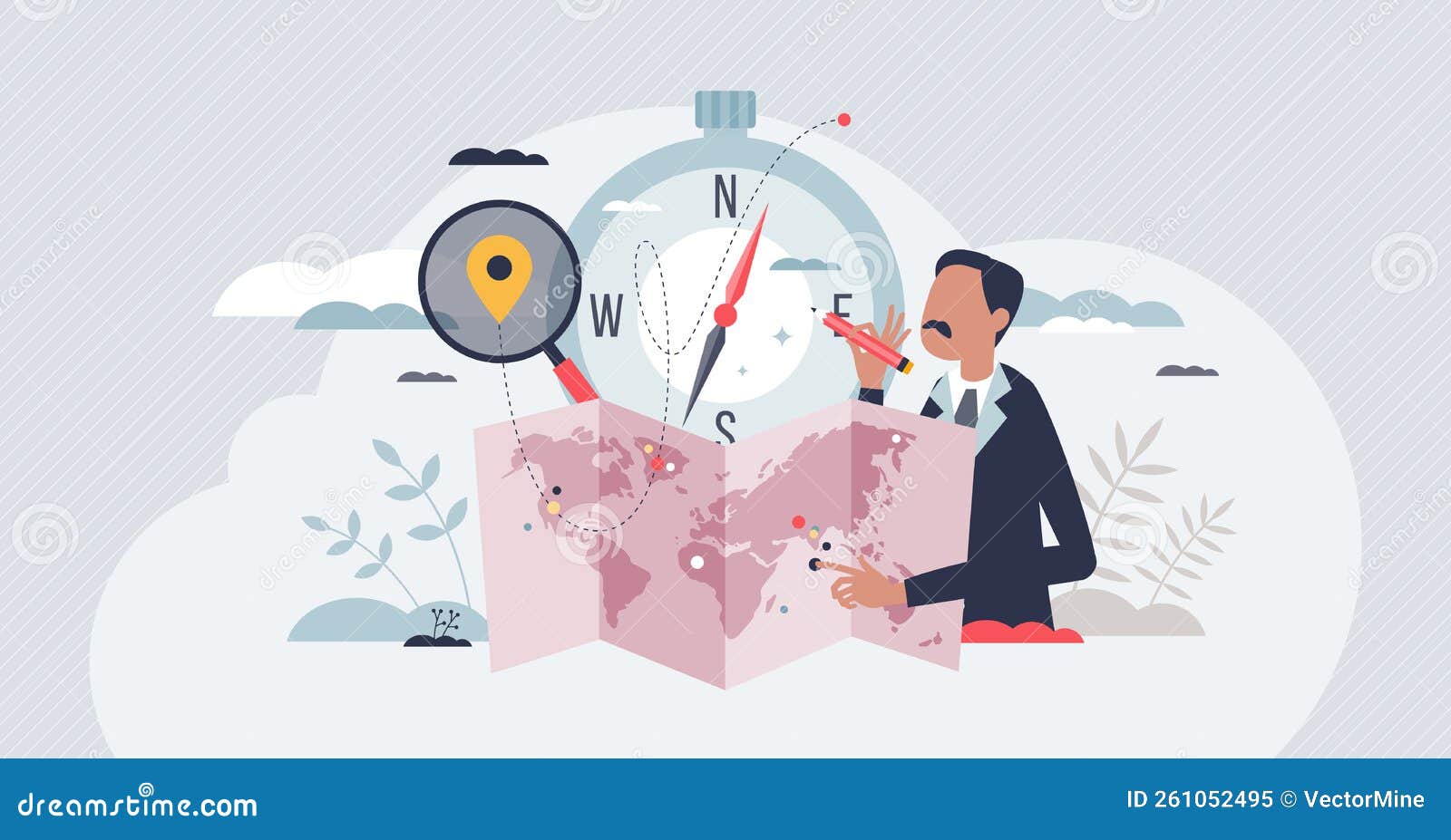 Cartographer Occupation With Map Measurement Data Outline Concept ...