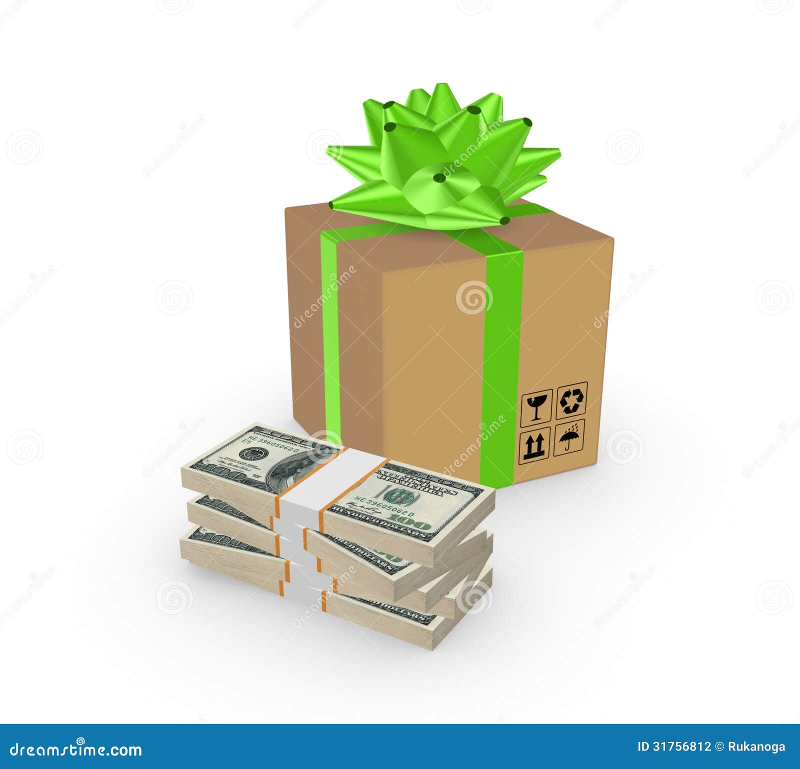 Carton Box and Stack of Dollars. Stock Illustration - Illustration of ...