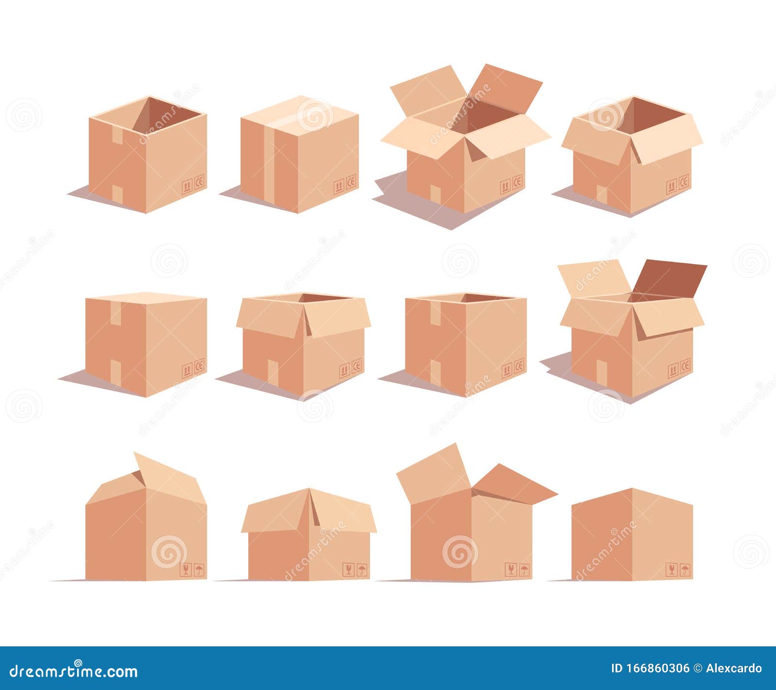 Carton Boxes Isometric 3D Vector Illustrations Set Stock Vector ...