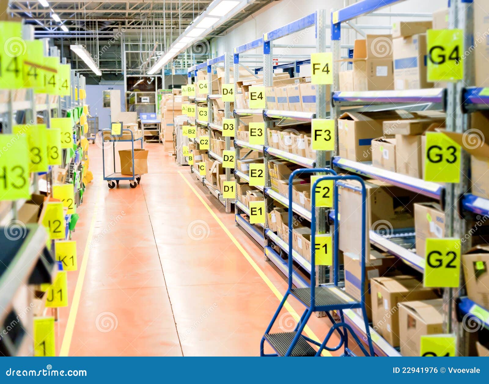 Carton Boxes in Storage Warehouse Stock Photo - Image of scaffolding ...