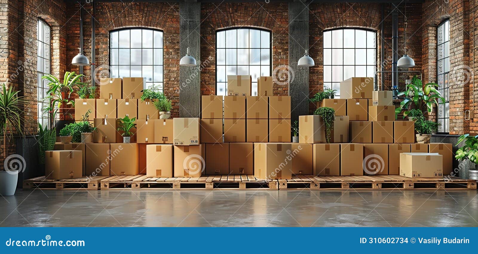 Carton Boxes with Stuff in Room. Office Move Concept Stock Photo ...