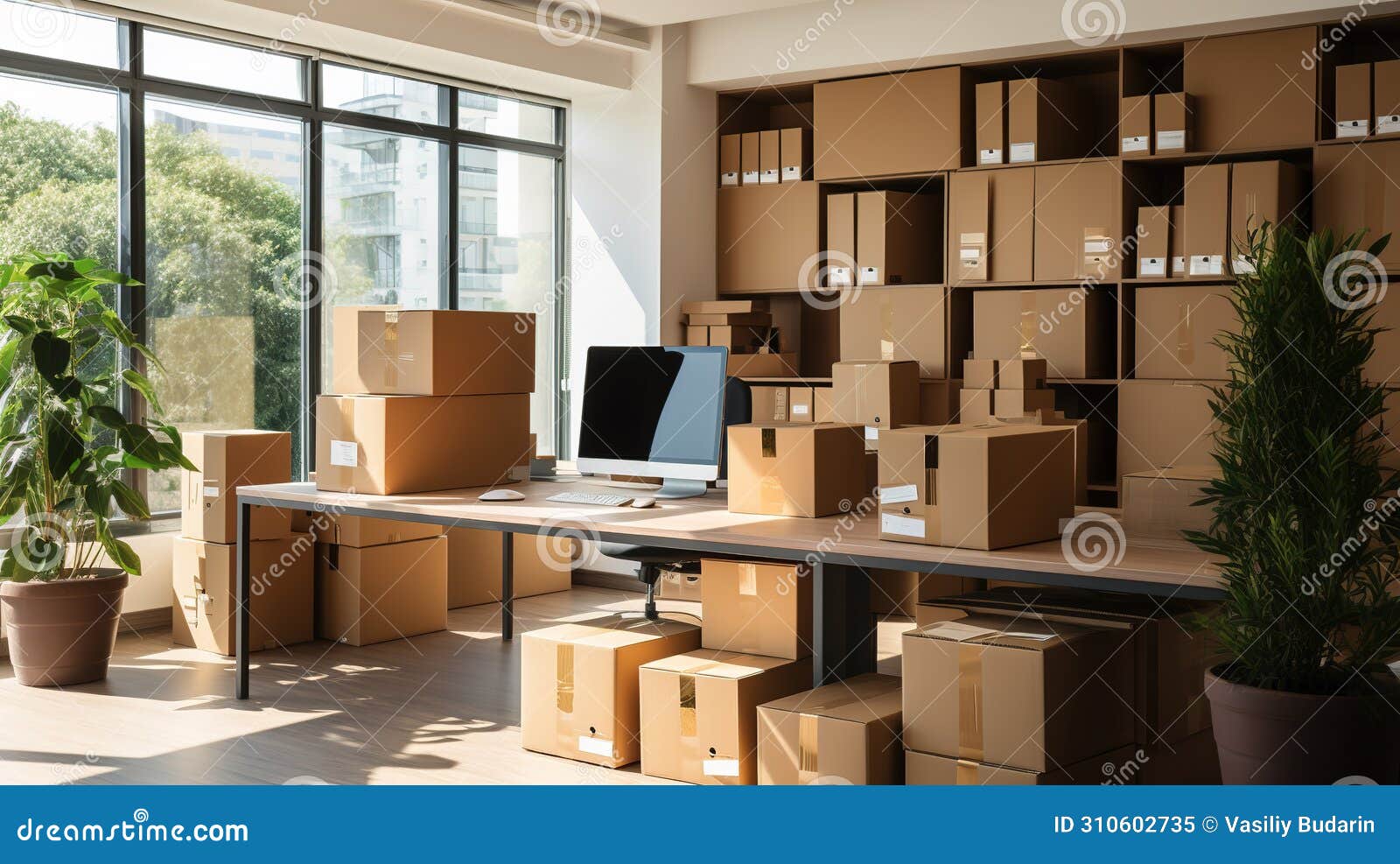Carton Boxes with Stuff in Room. Office Move Concept Stock Image ...