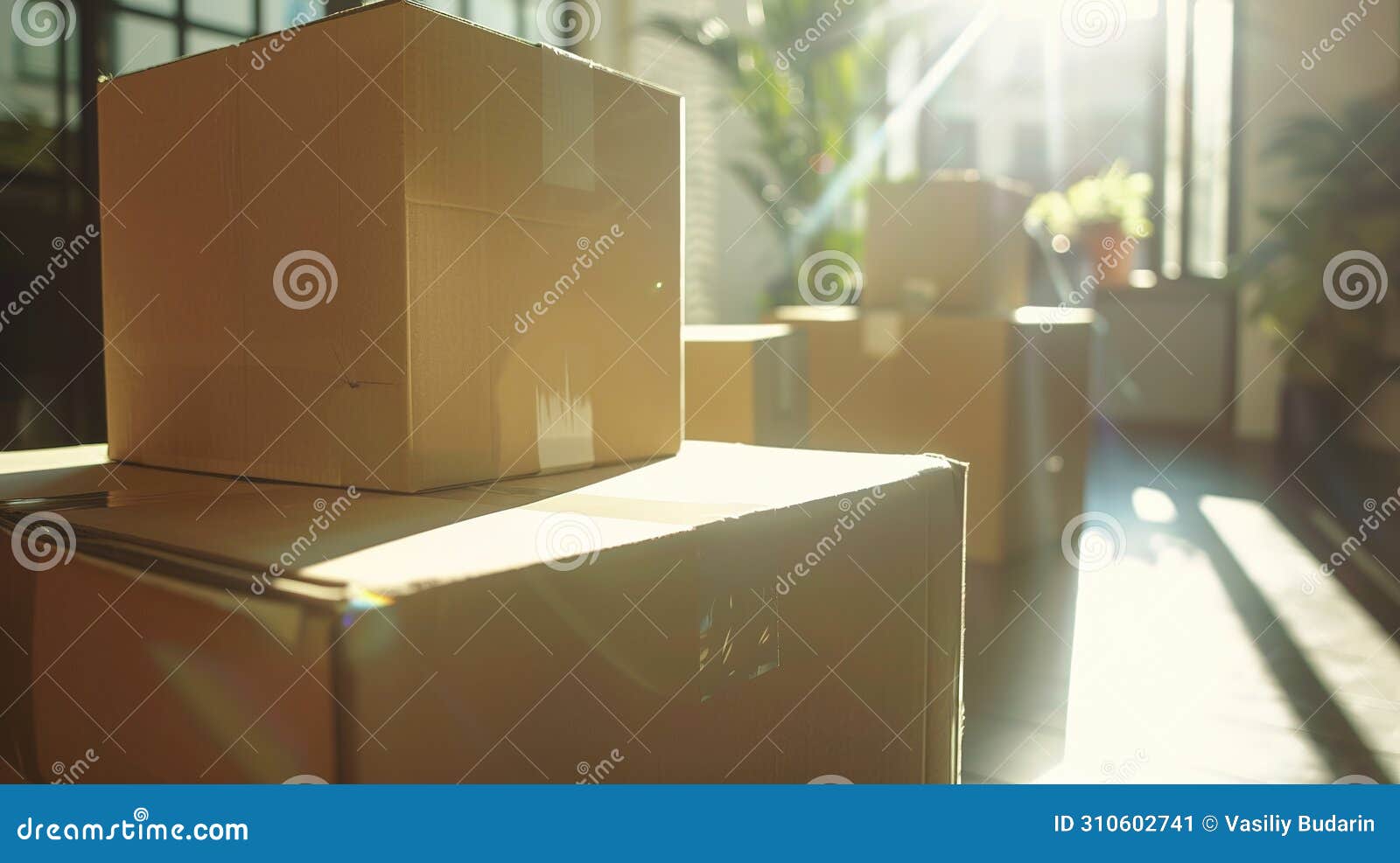 Carton Boxes with Stuff in Room. Office Move Concept Stock Image ...
