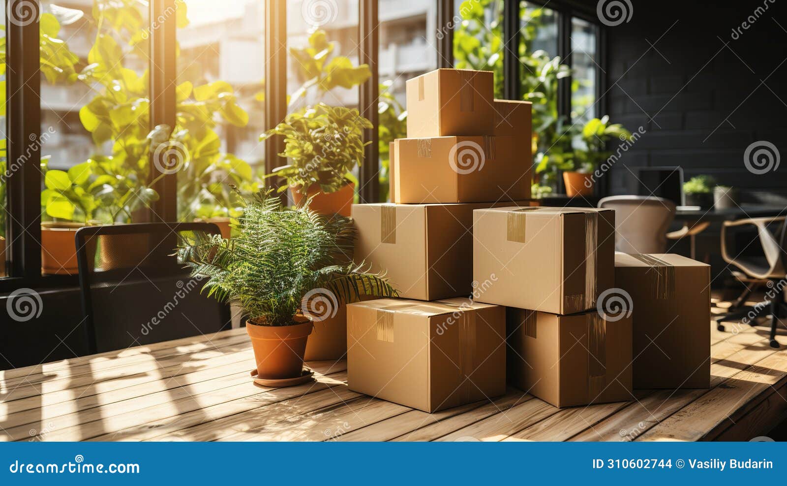 Carton Boxes with Stuff in Room. Office Move Concept Stock Photo ...