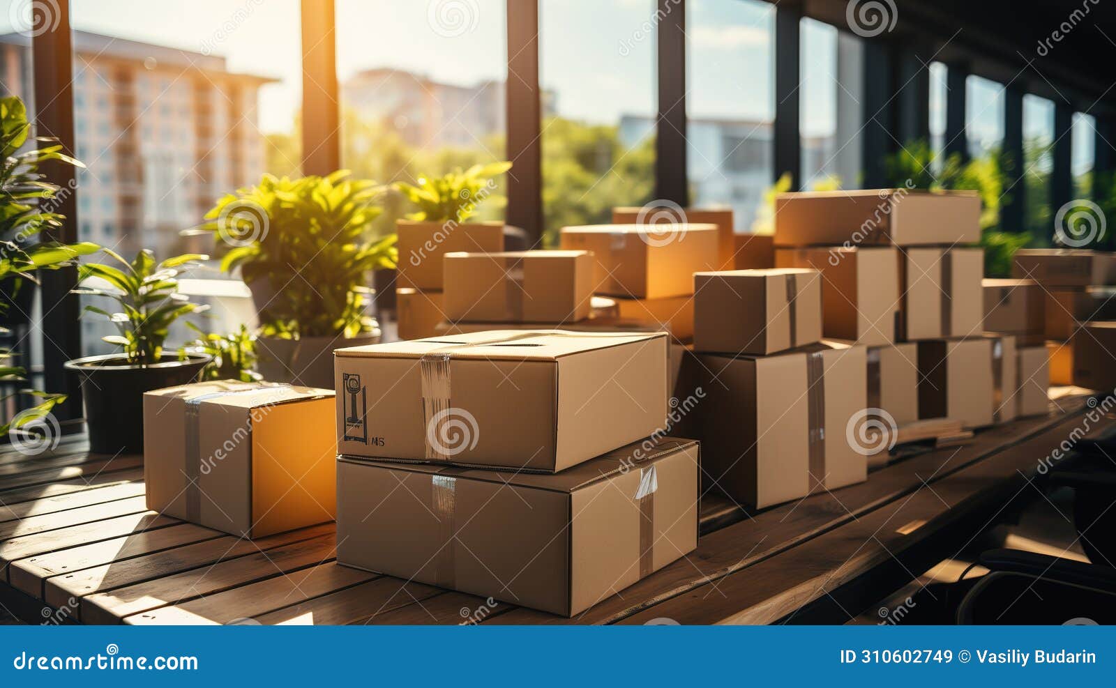 Carton Boxes with Stuff in Room. Office Move Concept Stock Image ...