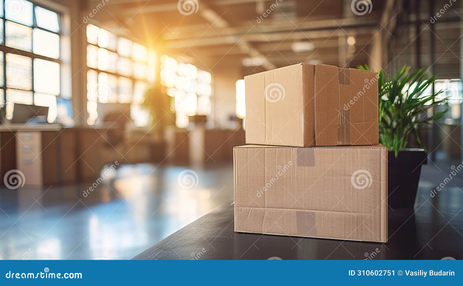 Carton Boxes with Stuff in Room. Office Move Concept Stock Image ...