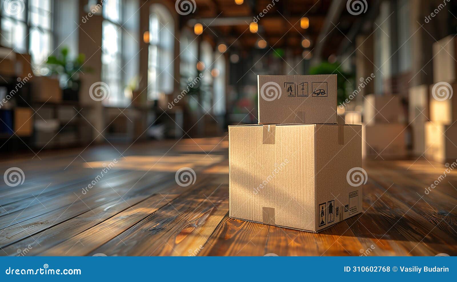 Carton Boxes with Stuff in Room. Office Move Concept Stock Photo ...