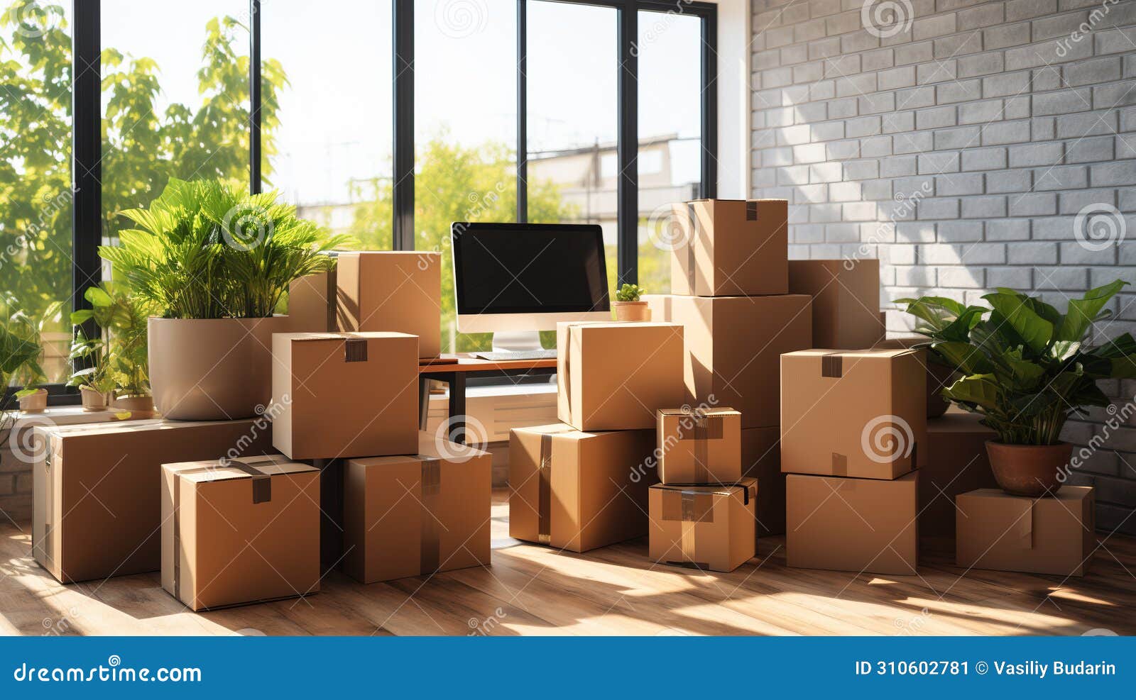 Carton Boxes with Stuff in Room. Office Move Concept Stock Image ...